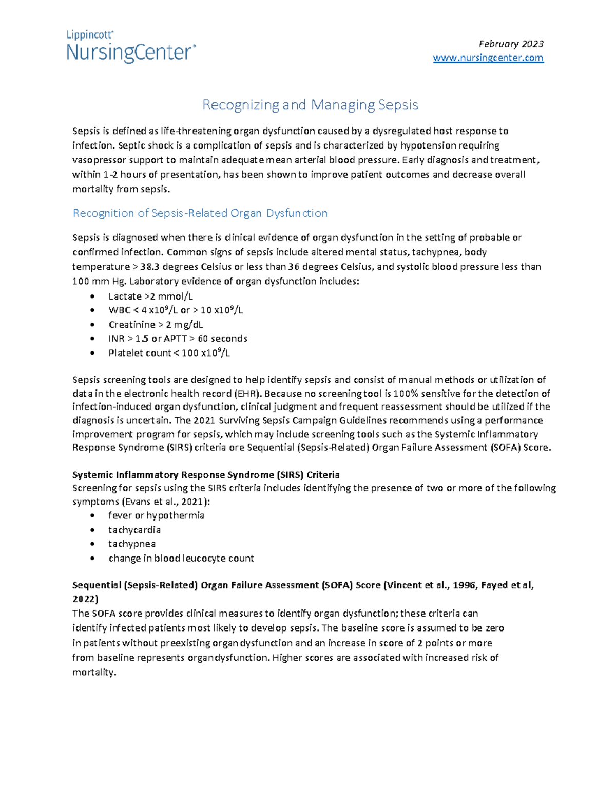 Sepsis Pocket Card - nursingcenter Recognizing and Managing Sepsis ...
