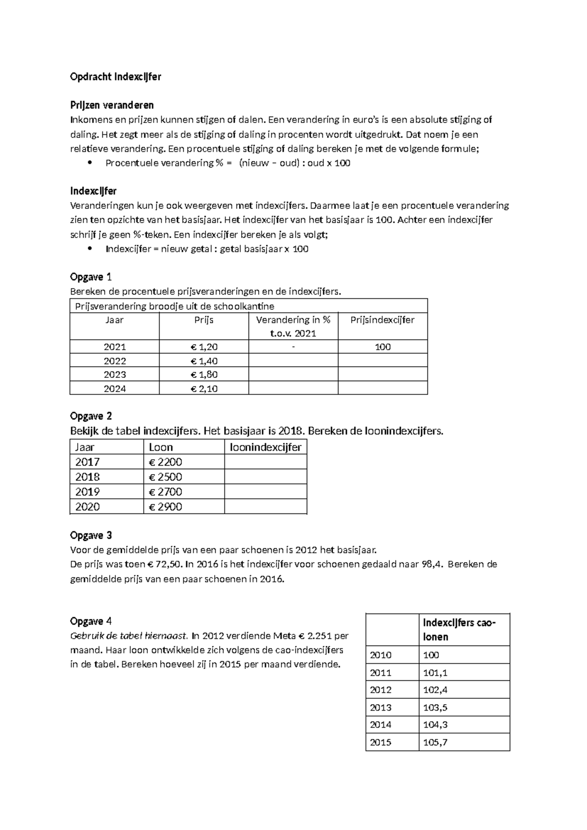 Opdracht indexcijfer - opefeninnen - Opdracht indexcijfer Prijzen ...