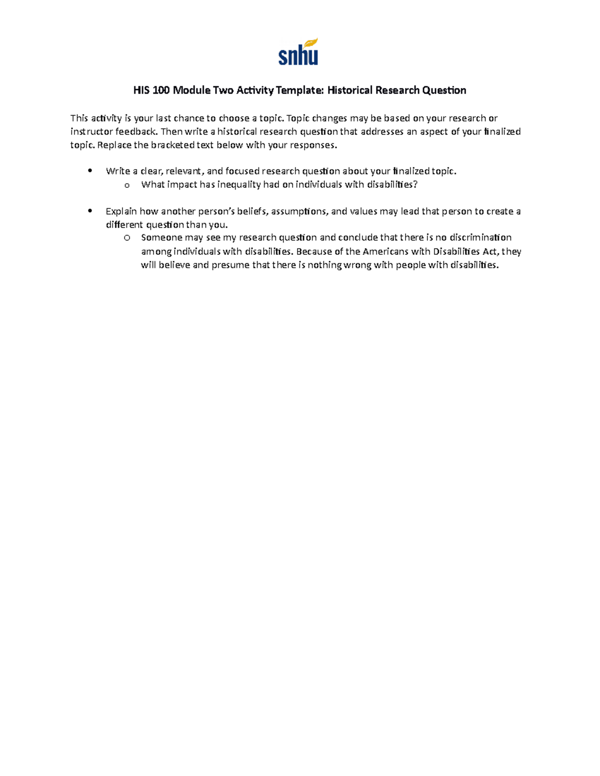Historical Research Question TE - HIS 100 Module Two Activity Template ...