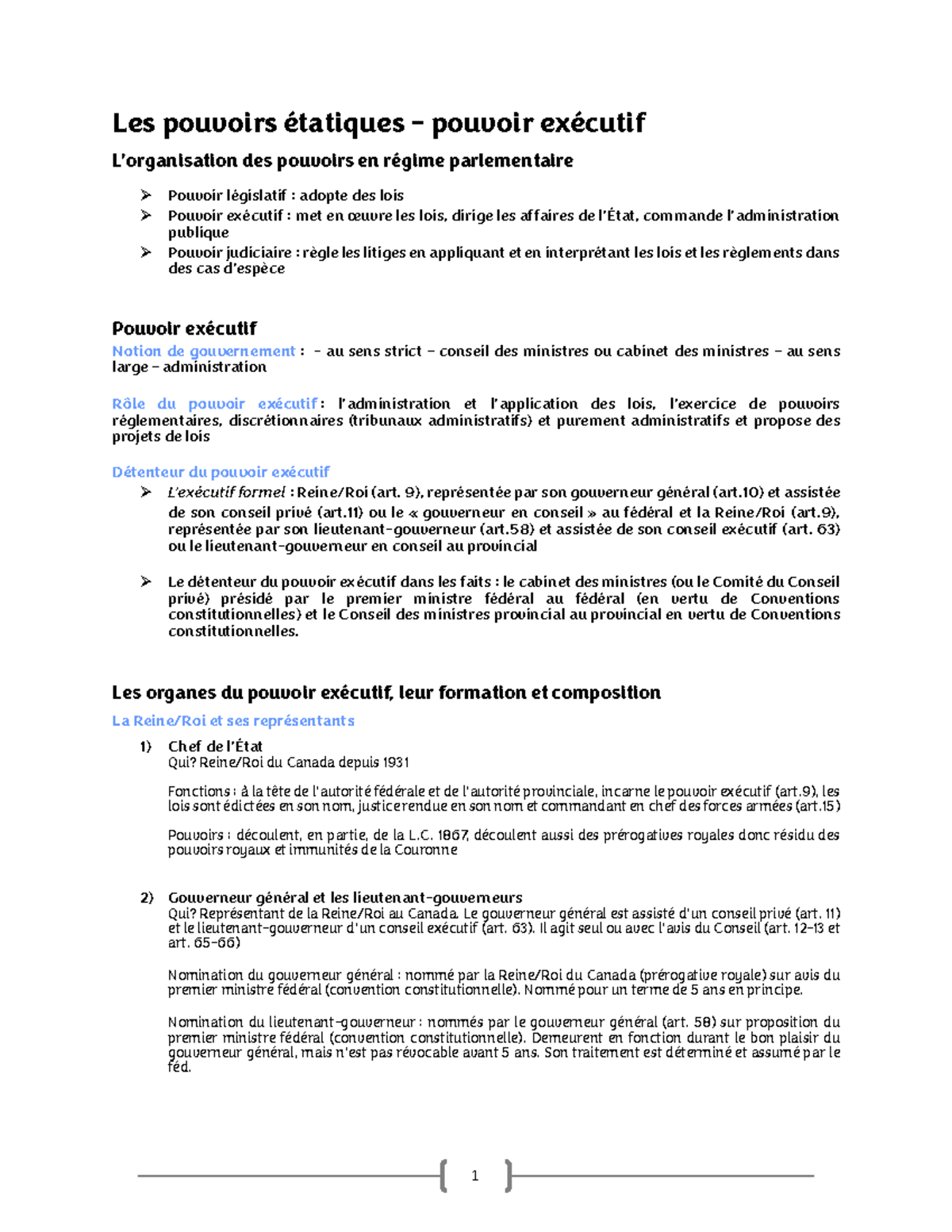 Leçon 3 - Prof : Ingrid Roy Cadre du certificat en droit - Les pouvoirs ...