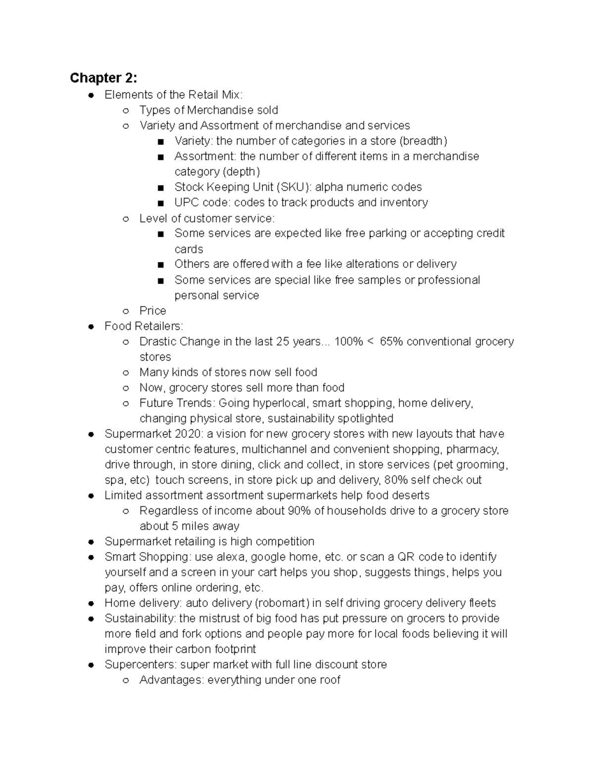 MAR 3231 Chapter 2 Notes - Chapter 2: Elements of the Retail Mix: Types ...