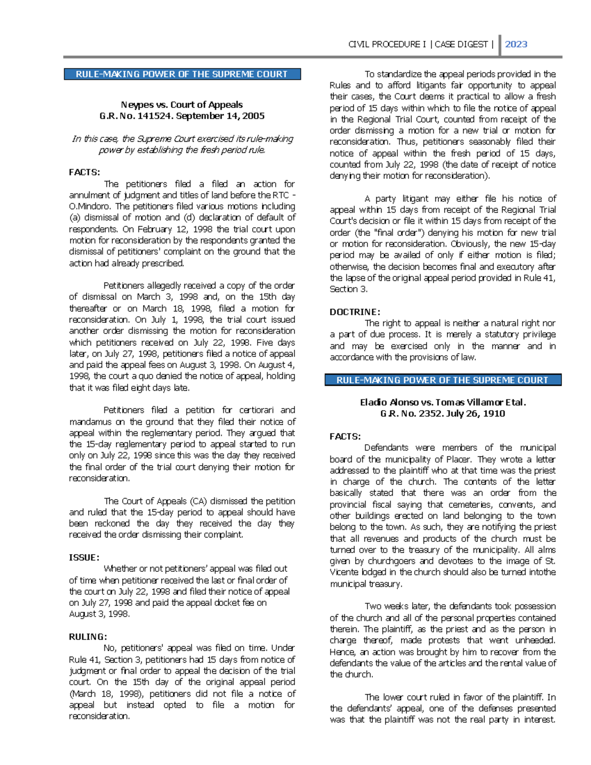 Civil Procedure CASE Digest - RULE-MAKING POWER OF THE SUPREME COURT ...