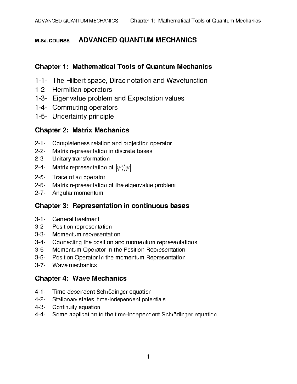 Advanced Quantum Mechanics - M. COURSE ADVANCED QUANTUM MECHANICS ...