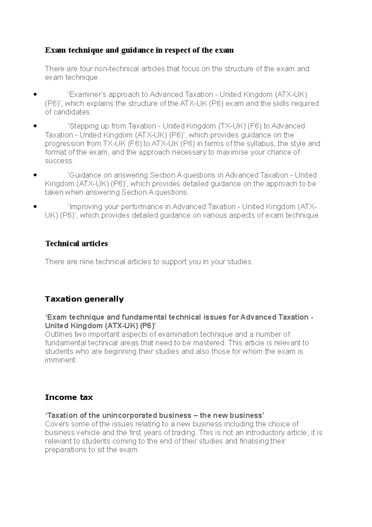 Summary of available article ATX - Exam technique and guidance in ...