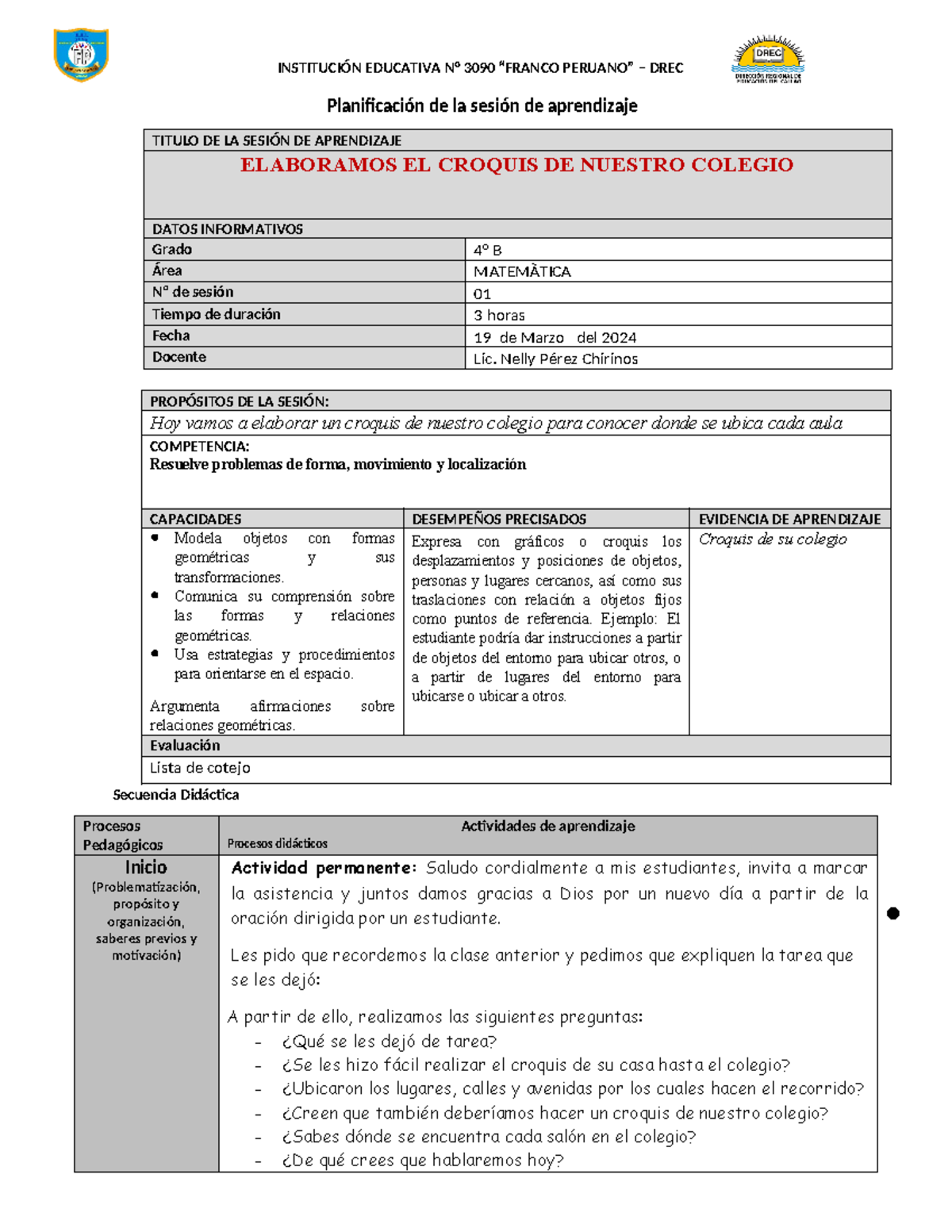 Sesiòn Matem.- Elaboramos Croquis de nuestro colegio- 19-03 - INSTITUCIÓN EDUCATIVA N° 3090 ...