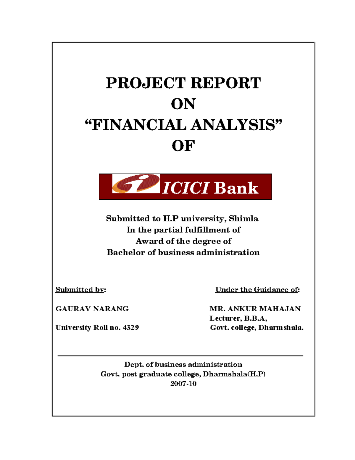 Project Report ON Financial Analysis OF icic bank - PROJECT REPORT ON ...