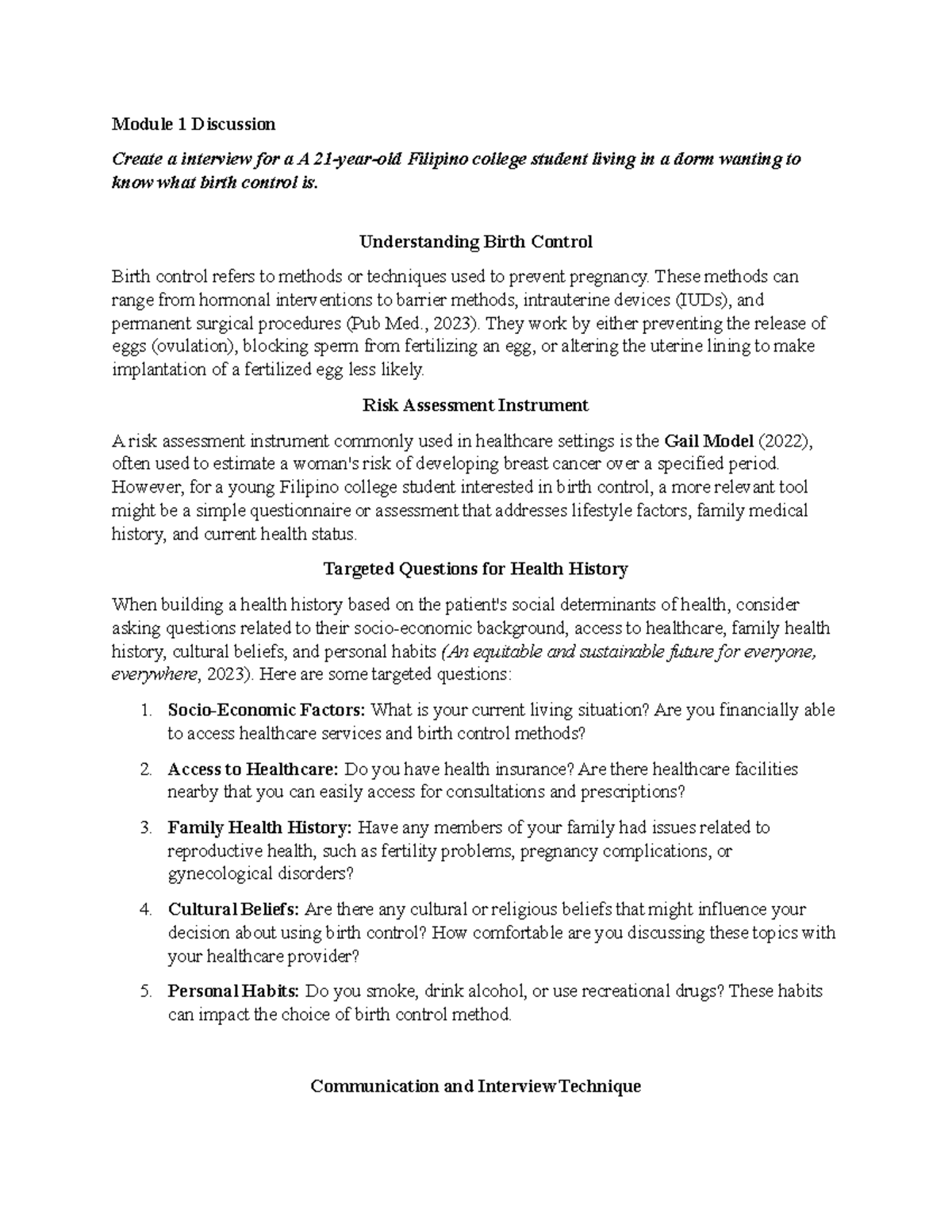 Module 1 Discussion assessment - Module 1 Discussion Create a interview ...