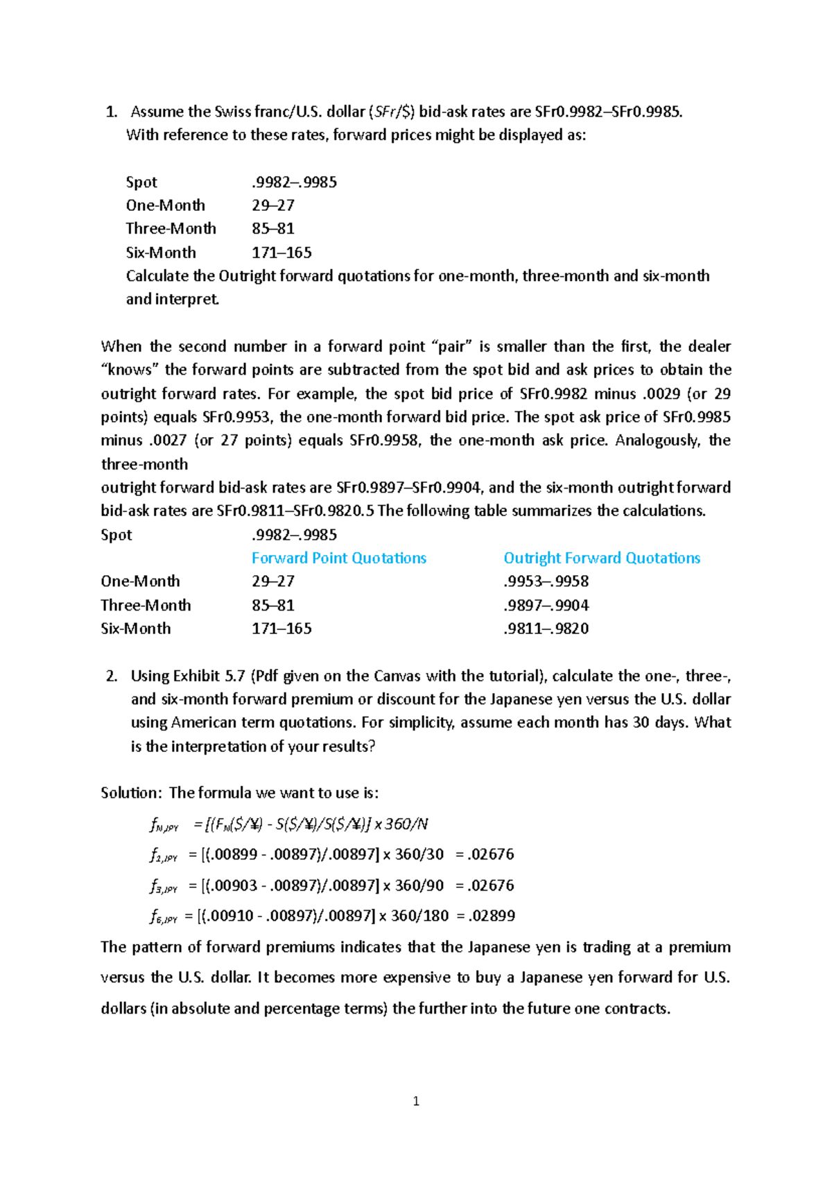 Week+3 Tutorial+3 Solutions - Assume the Swiss franc/U. dollar ( SFr ...