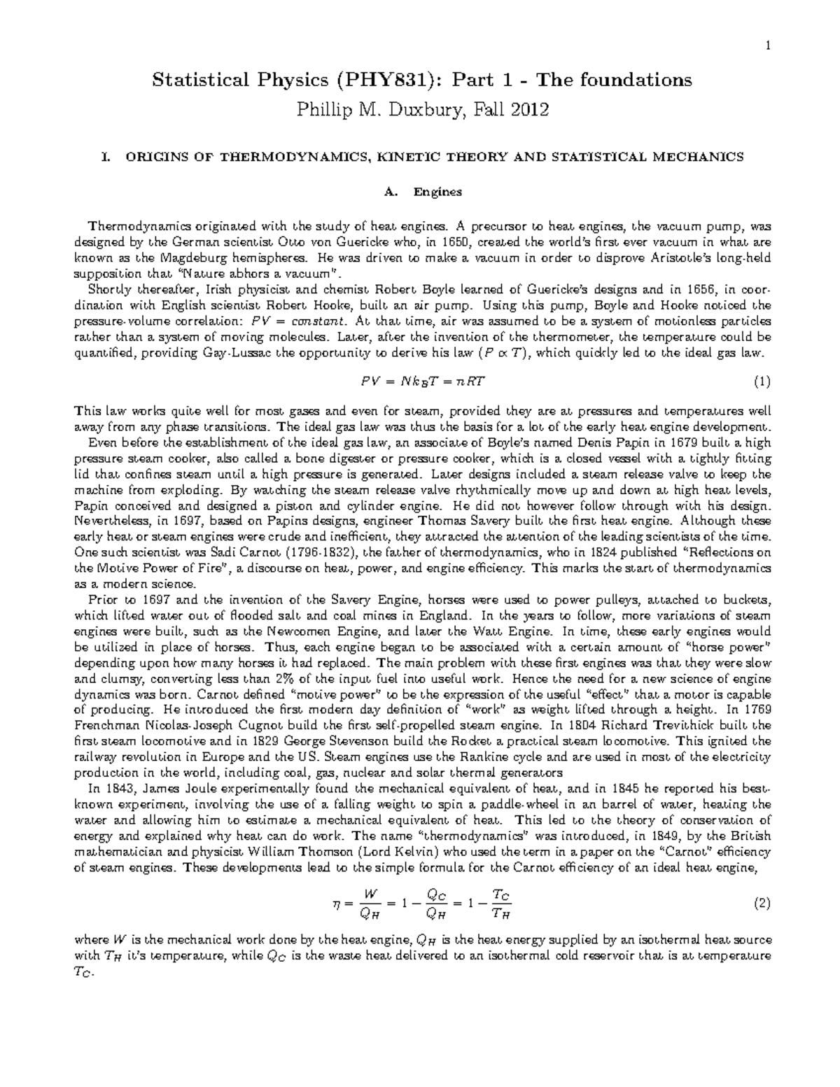 Lecture notes - All lectures - 1 Statistical Physics (PHY831): Part 1 ...