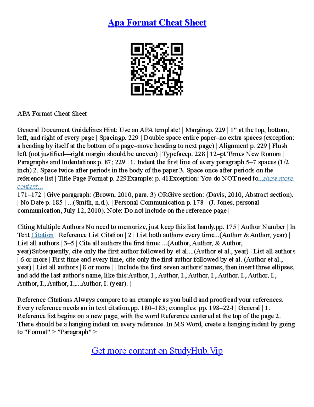 References Essay - Apa Format Cheat Sheet APA Format Cheat Sheet ...