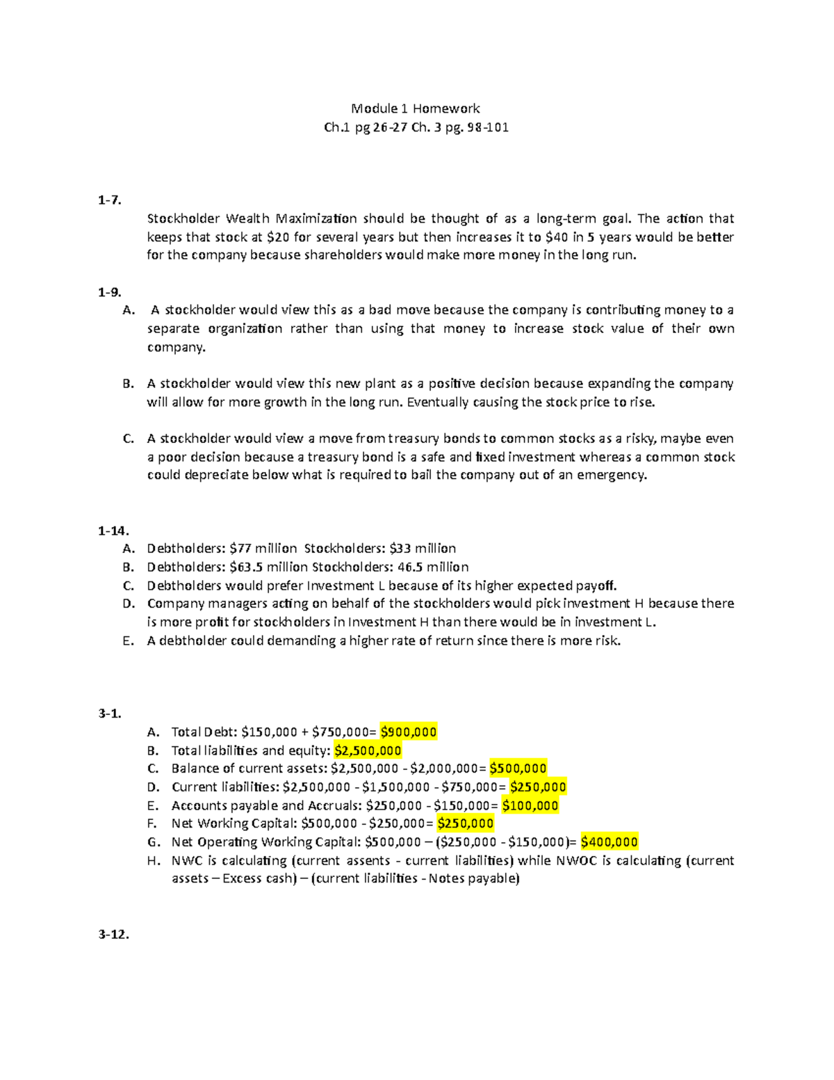 Document - Questions 1-7,9,14 Questions 3-1,12,19 - Module 1 Homework ...