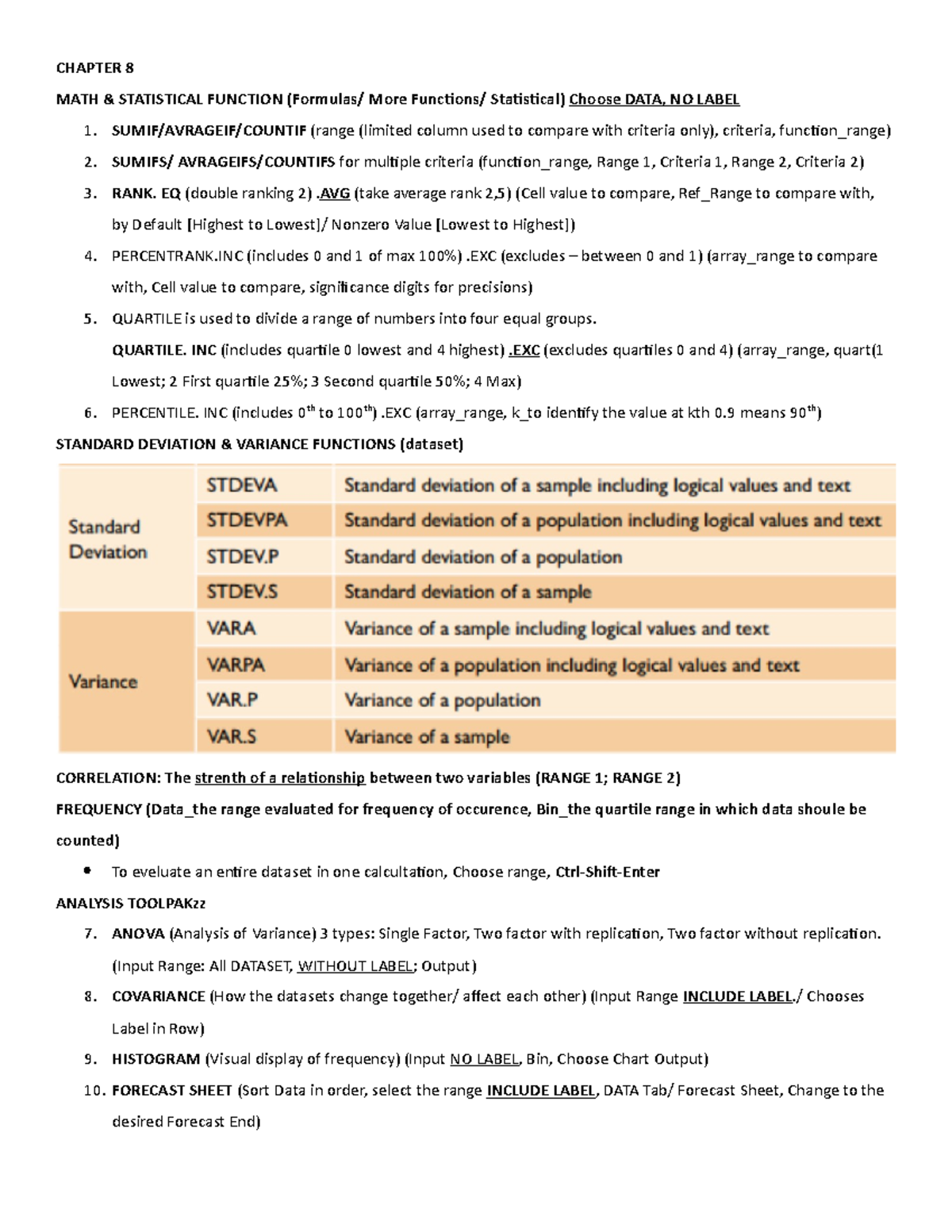 1190 Chapter 8 9 Summary - CHAPTER 8 MATH STATISTICAL FUNCTION More ...