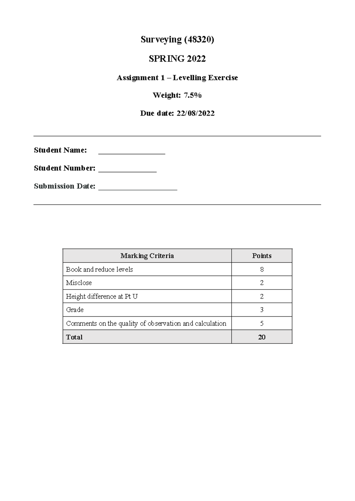 S22 48320 Surveying Assignment 1 v13 - Surveying (48320) SPRING 2022 ...