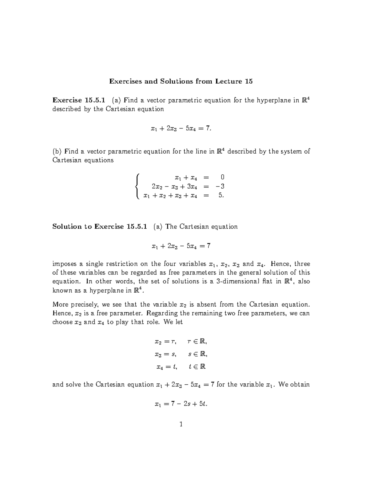 Exercise 15 - Exercises and Solutions from Lecture 15 Exercise 15.5 (a ...
