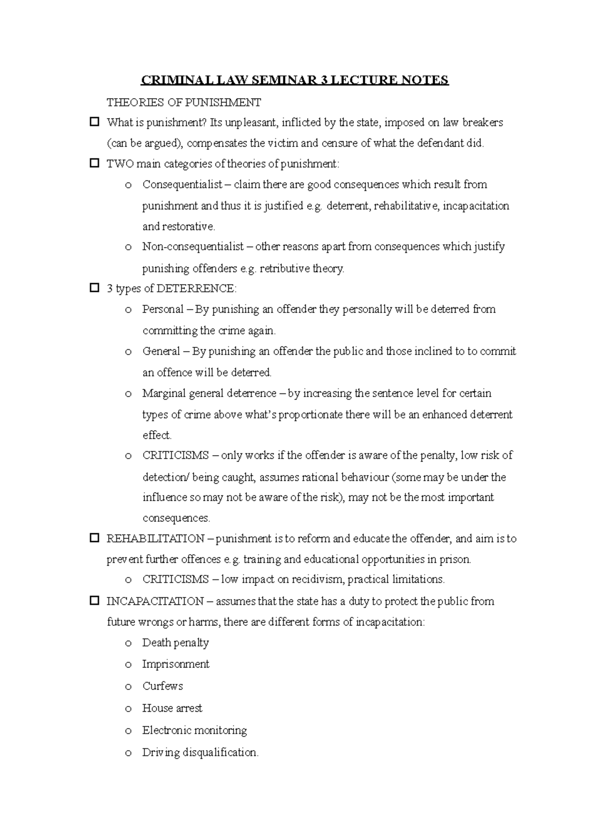 WHY Punish Lecture Notes - LW316-LW517 - UKC - Studocu