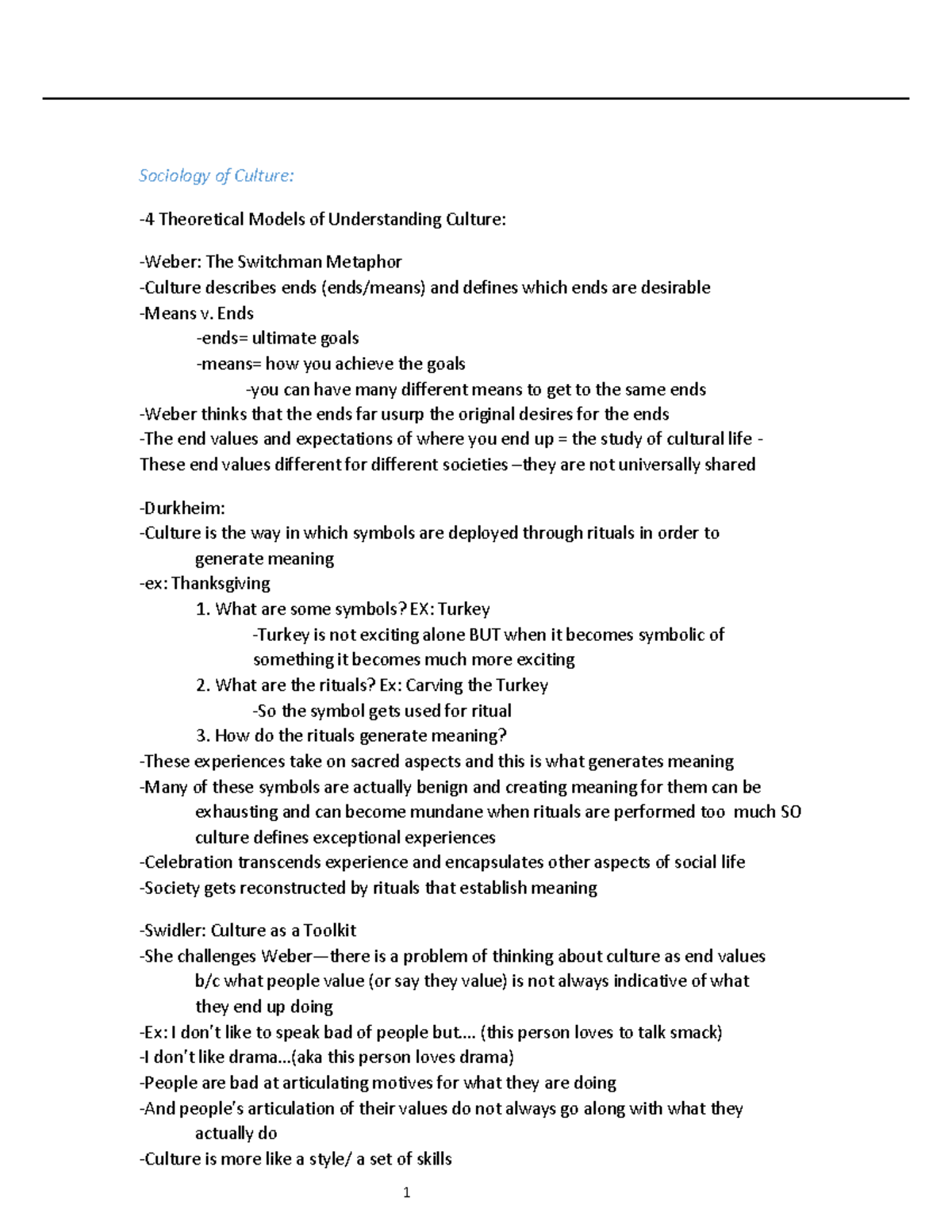 Sociology Lecture Notes Sociology of Culture Unit - Sociology of ...