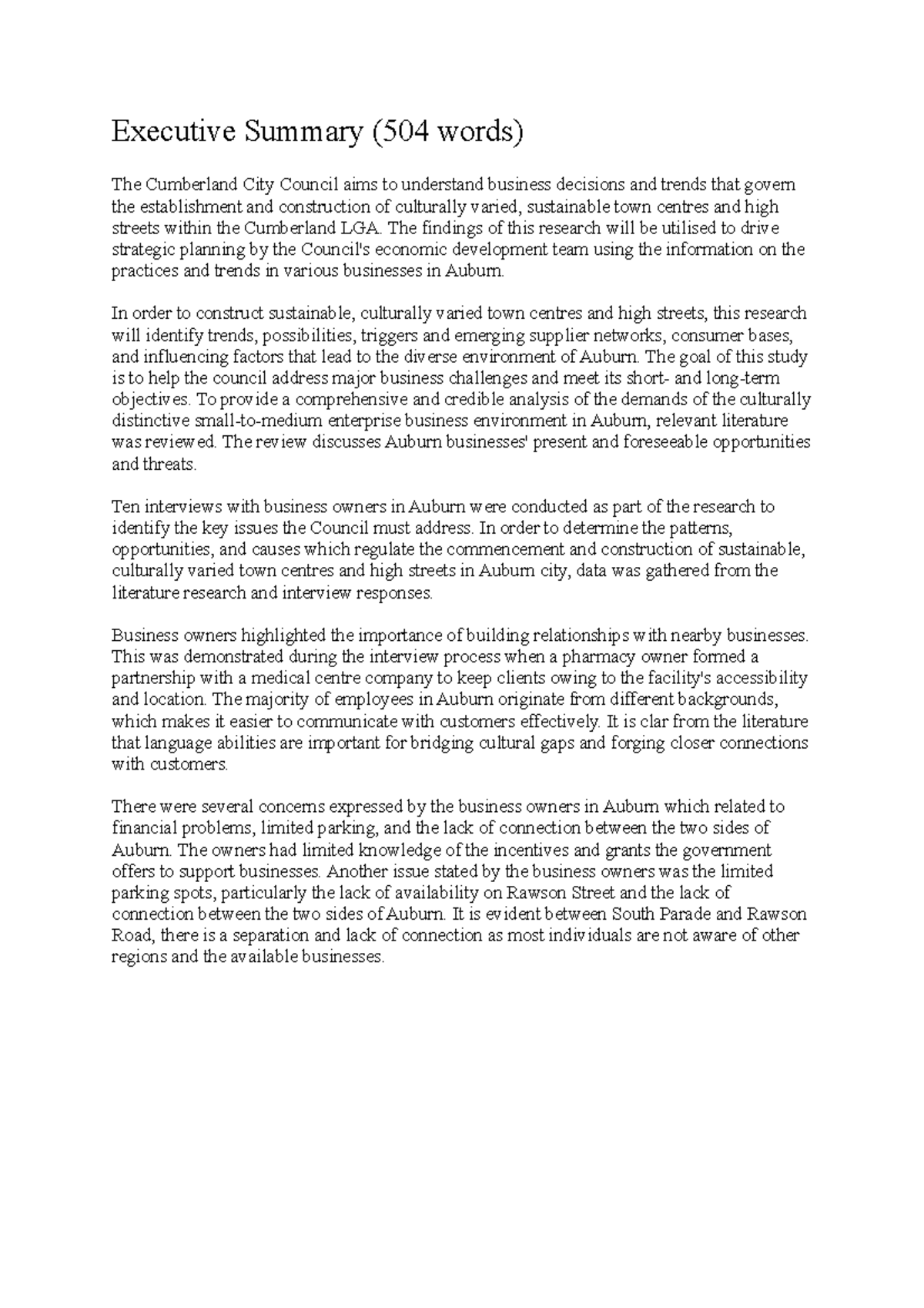 Script - Executive Summary (504 words) The Cumberland City Council aims ...