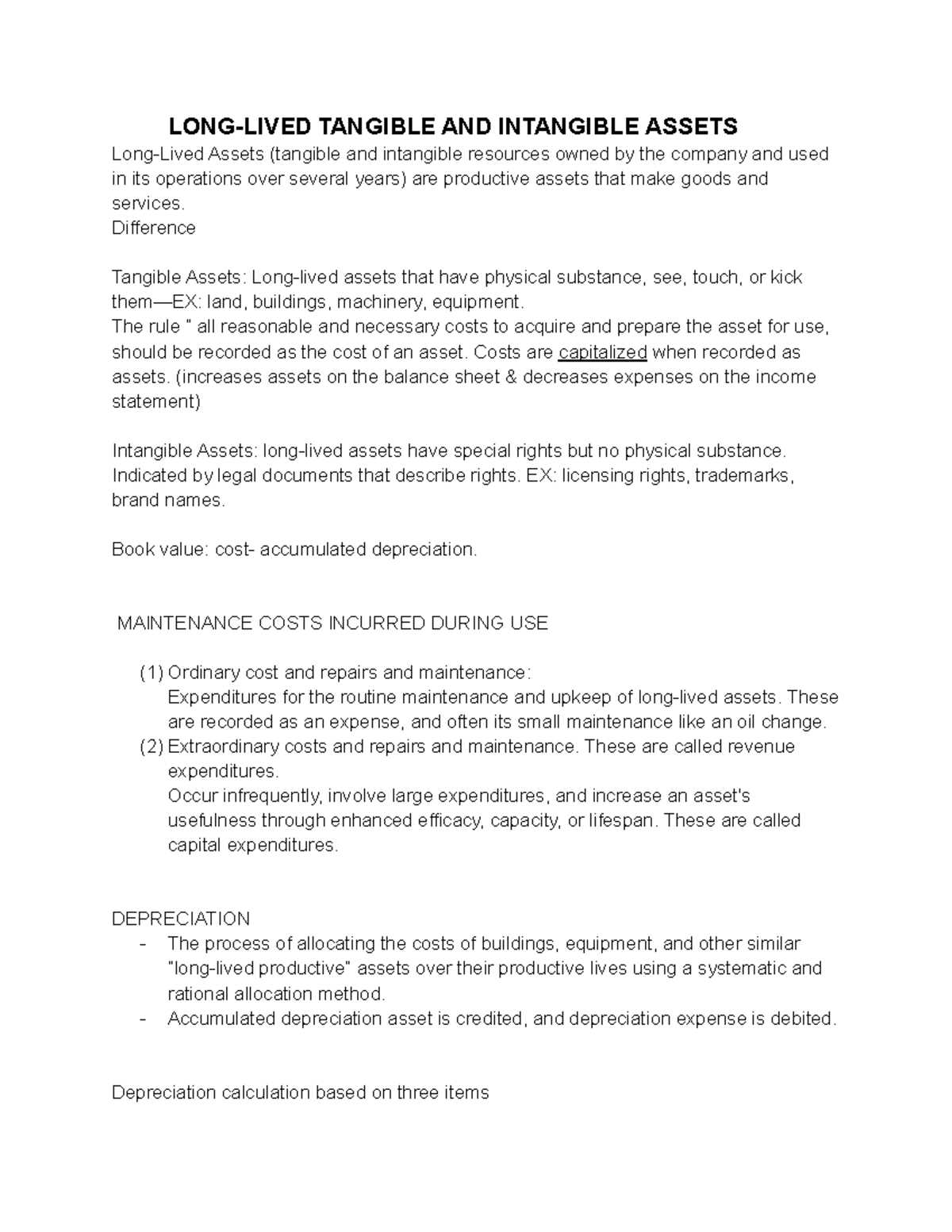 ACCT Chapter 9 - LONG-LIVED TANGIBLE AND INTANGIBLE ASSETS Long-Lived ...