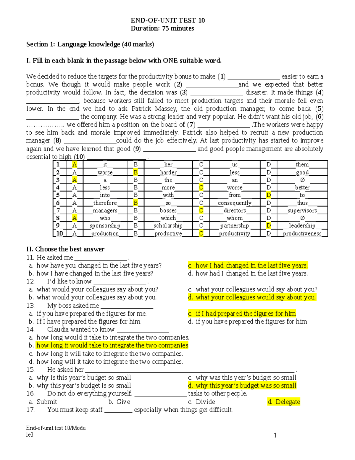 EOU UNIT 10 - good - END-OF-UNIT TEST 10 Duration: 75 minutes Section 1 ...