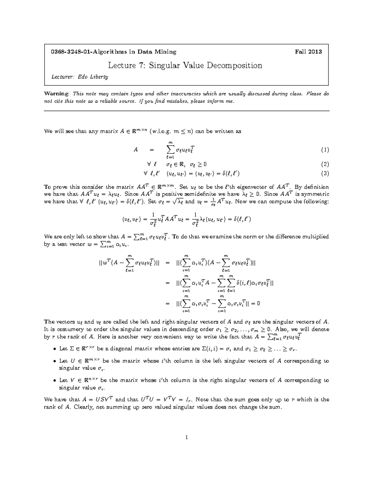 YALE 07 singular value decomposition - 0368-3248-01-Algorithms in Data ...