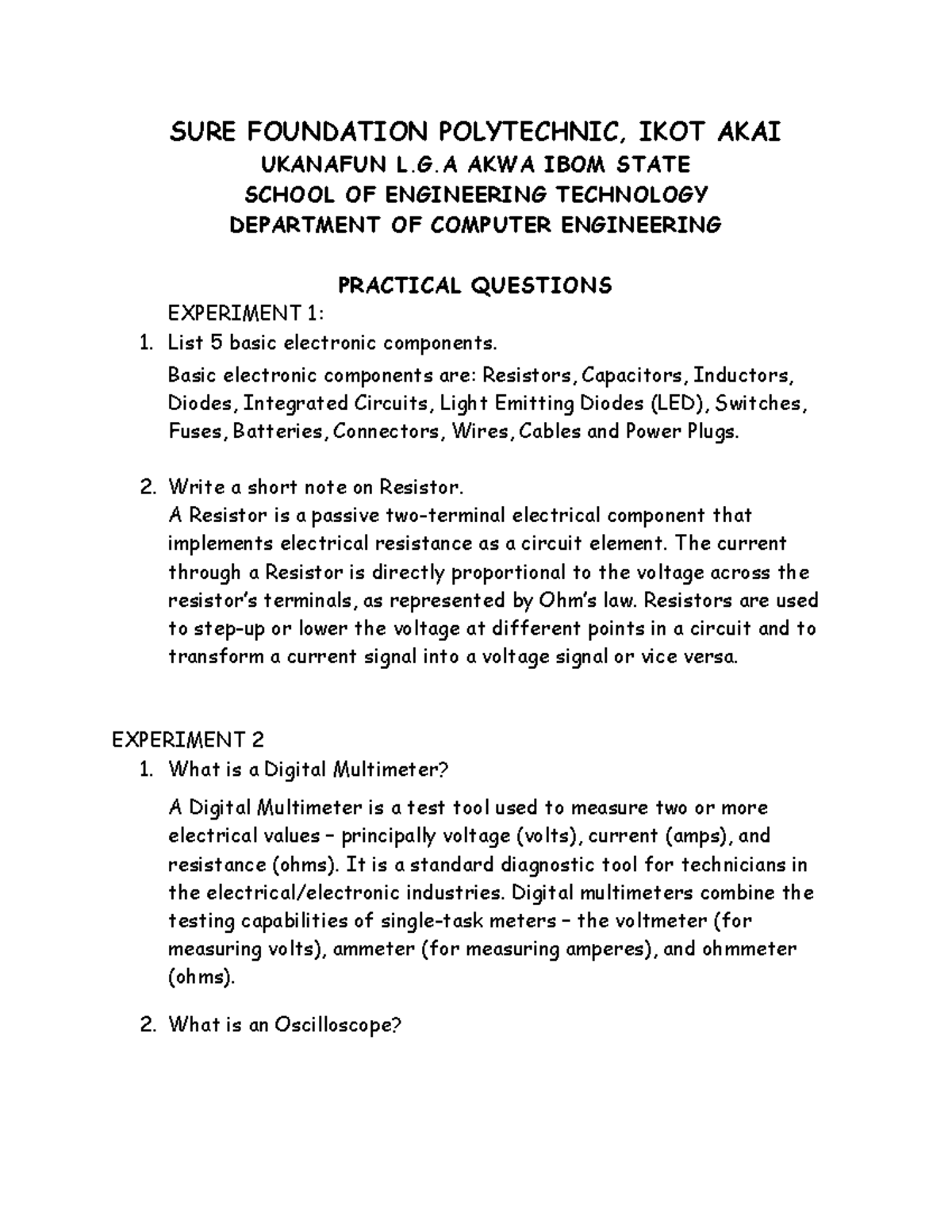 25885621 - For ND II students - SURE FOUNDATION POLYTECHNIC, IKOT AKAI ...