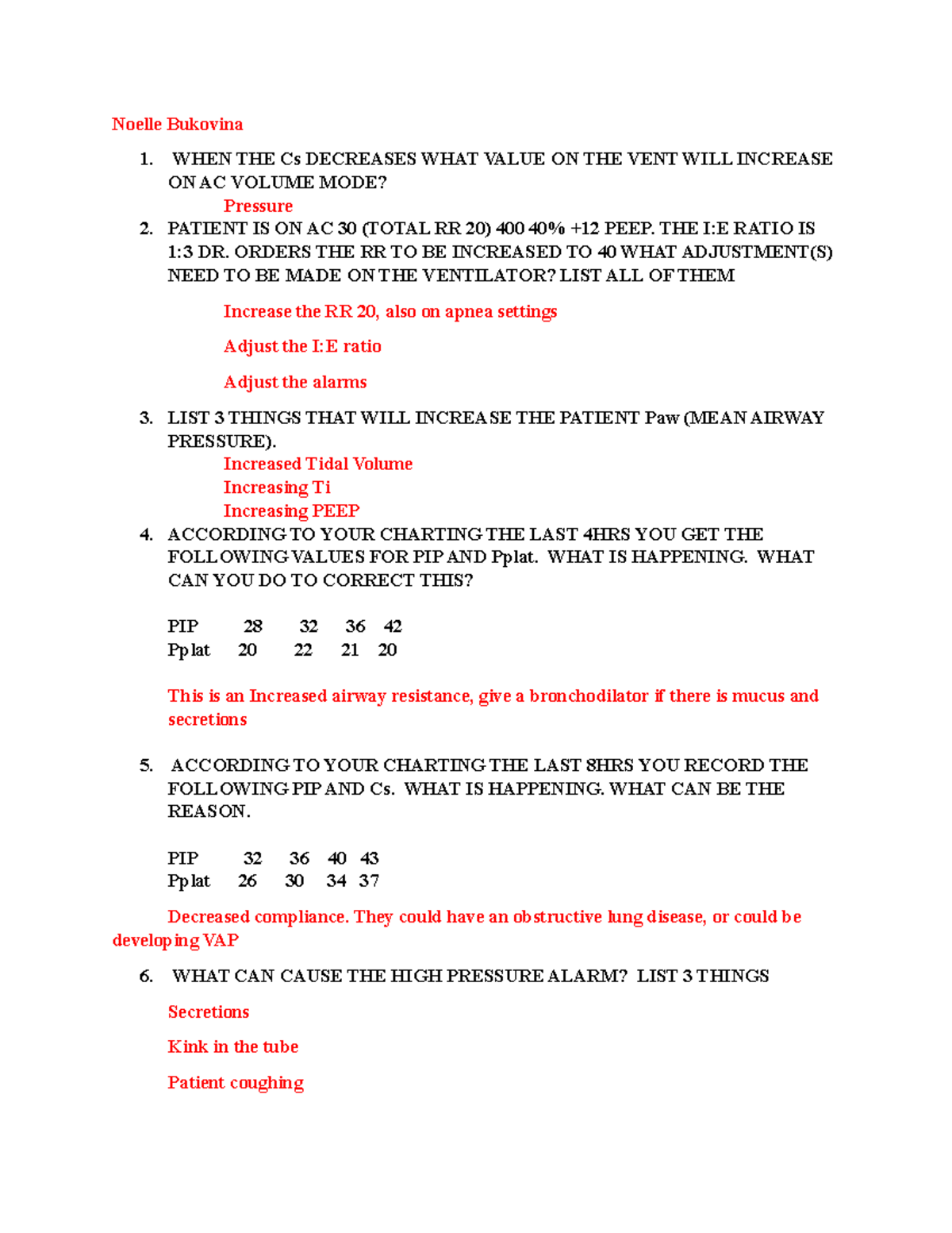 VENT Competency TEST - Mechanical vent quiz 2 - Noelle Bukovina WHEN ...