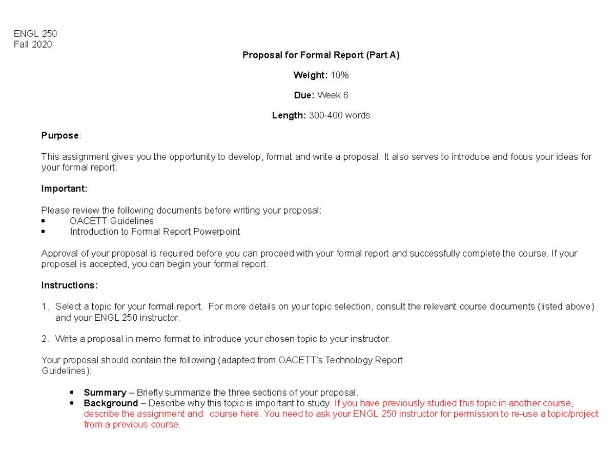 F2020 Proposal - assi - ENGL 250 Fall 2020 Proposal for Formal Report ...
