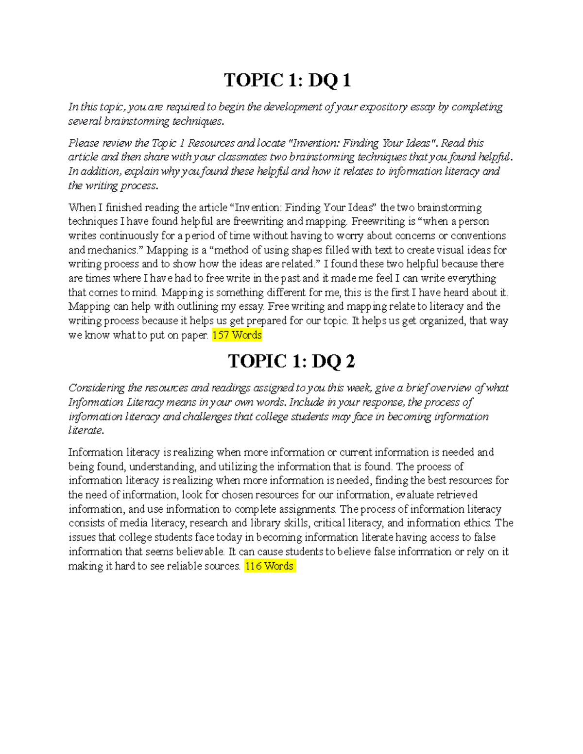 Disscusion Questions Topic 1 DQ 1 & 2 - TOPIC 1: DQ 1 In this topic ...
