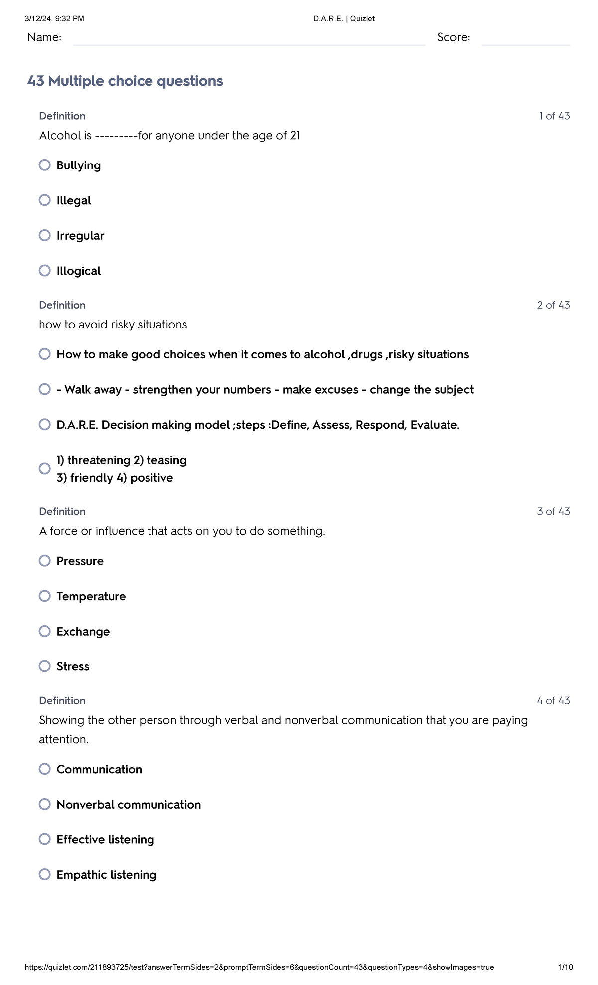 Video glory - able to float easily - Name: Score: 43 Multiple choice ...