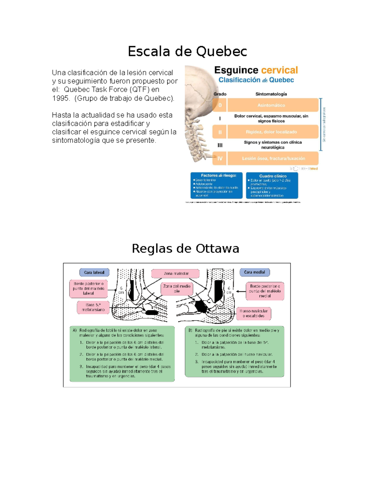 T Y O - Resumen tyo - Escala de Quebec Una clasificación de la lesión ...