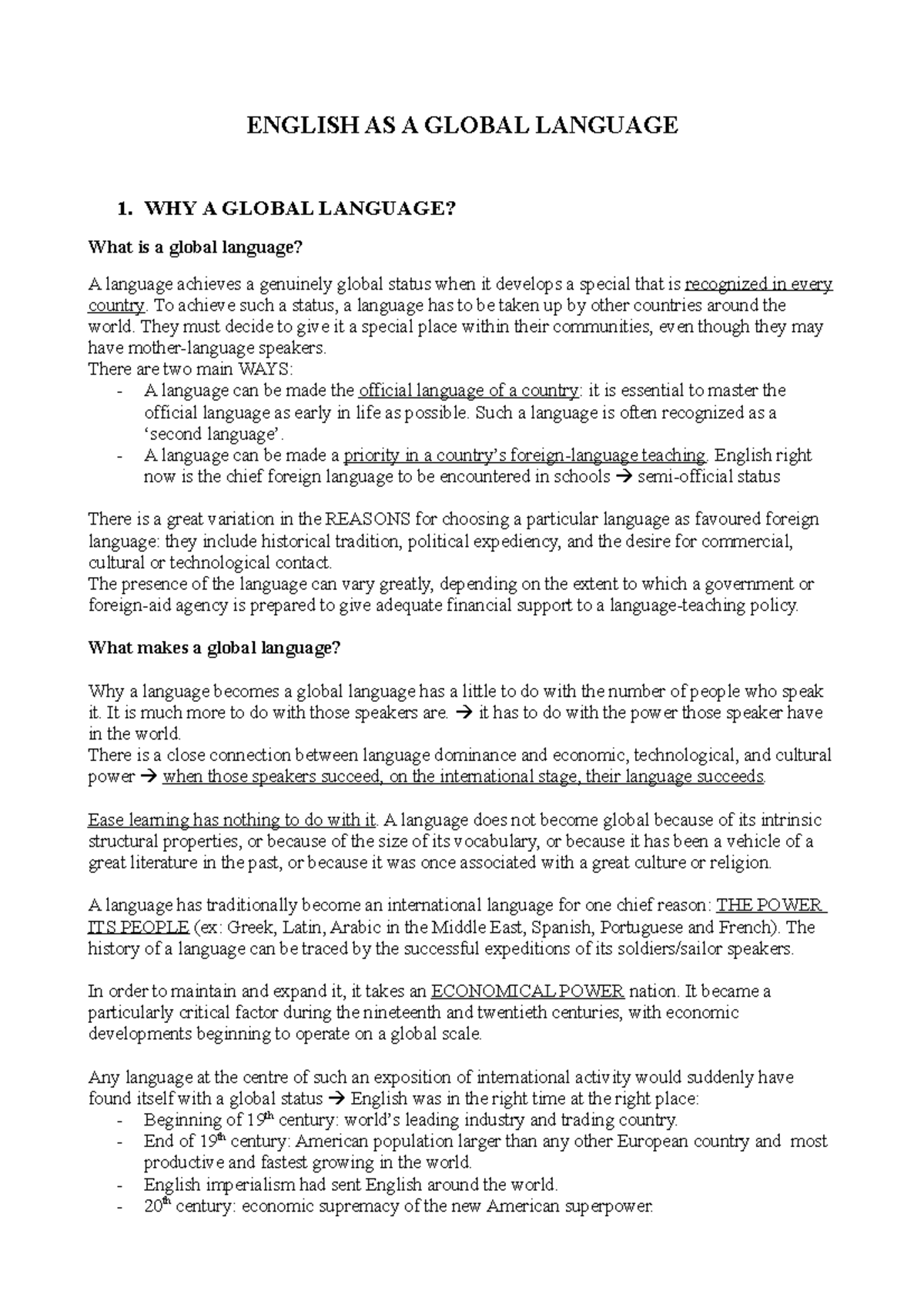 English as a global language - ENGLISH AS A GLOBAL LANGUAGE 1. WHY A ...