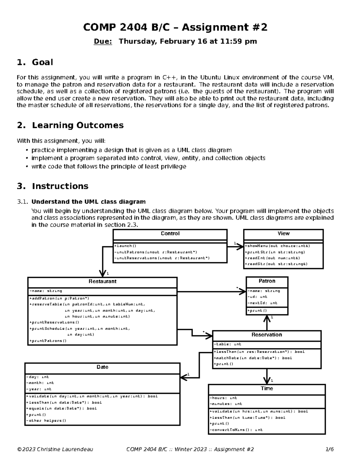 A2 - Assignment 3 specifications - COMP 2404 B/C – Assignment Due: Thursday, February 16 at 11: ...