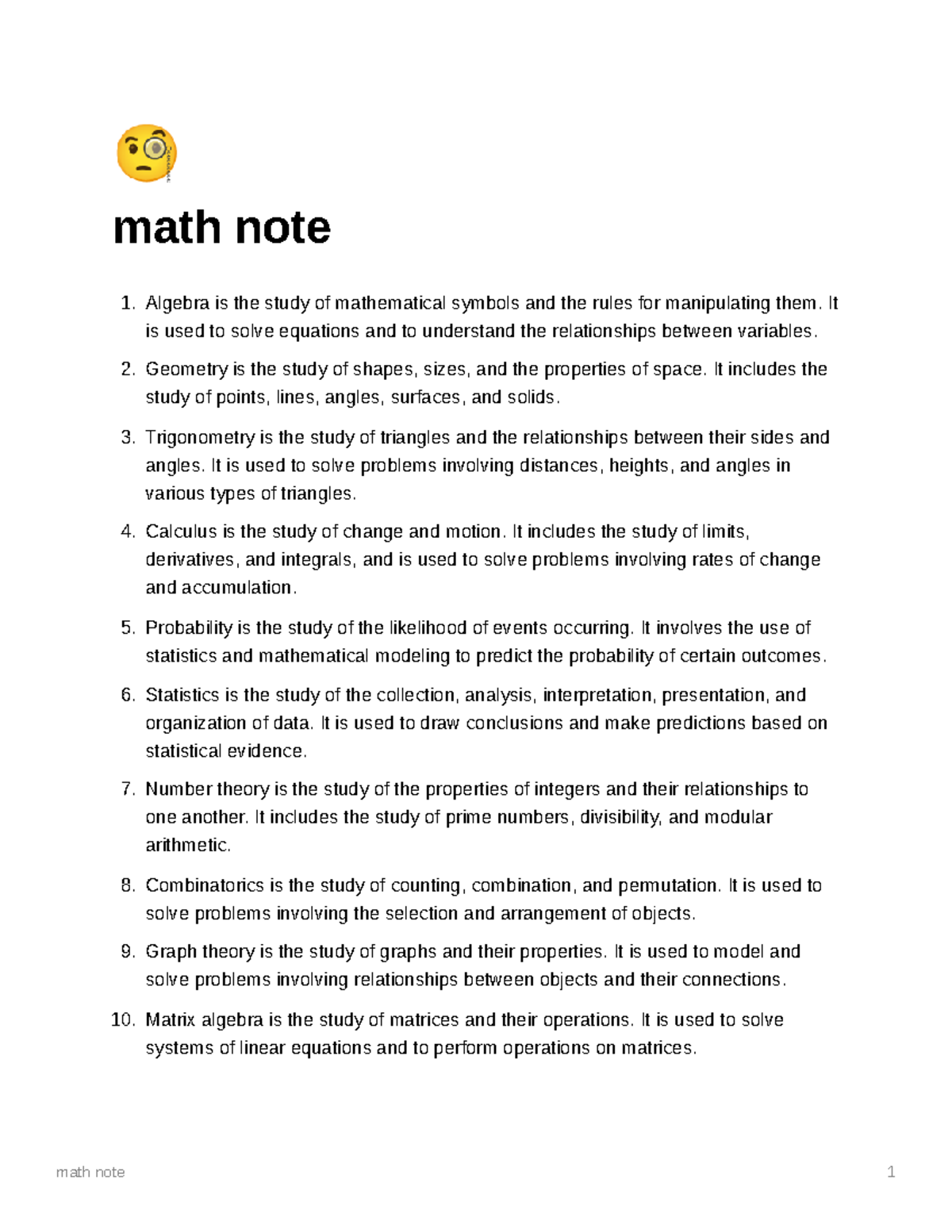 Math note - READ ME - math note 1 þ math note Algebra is the study of ...