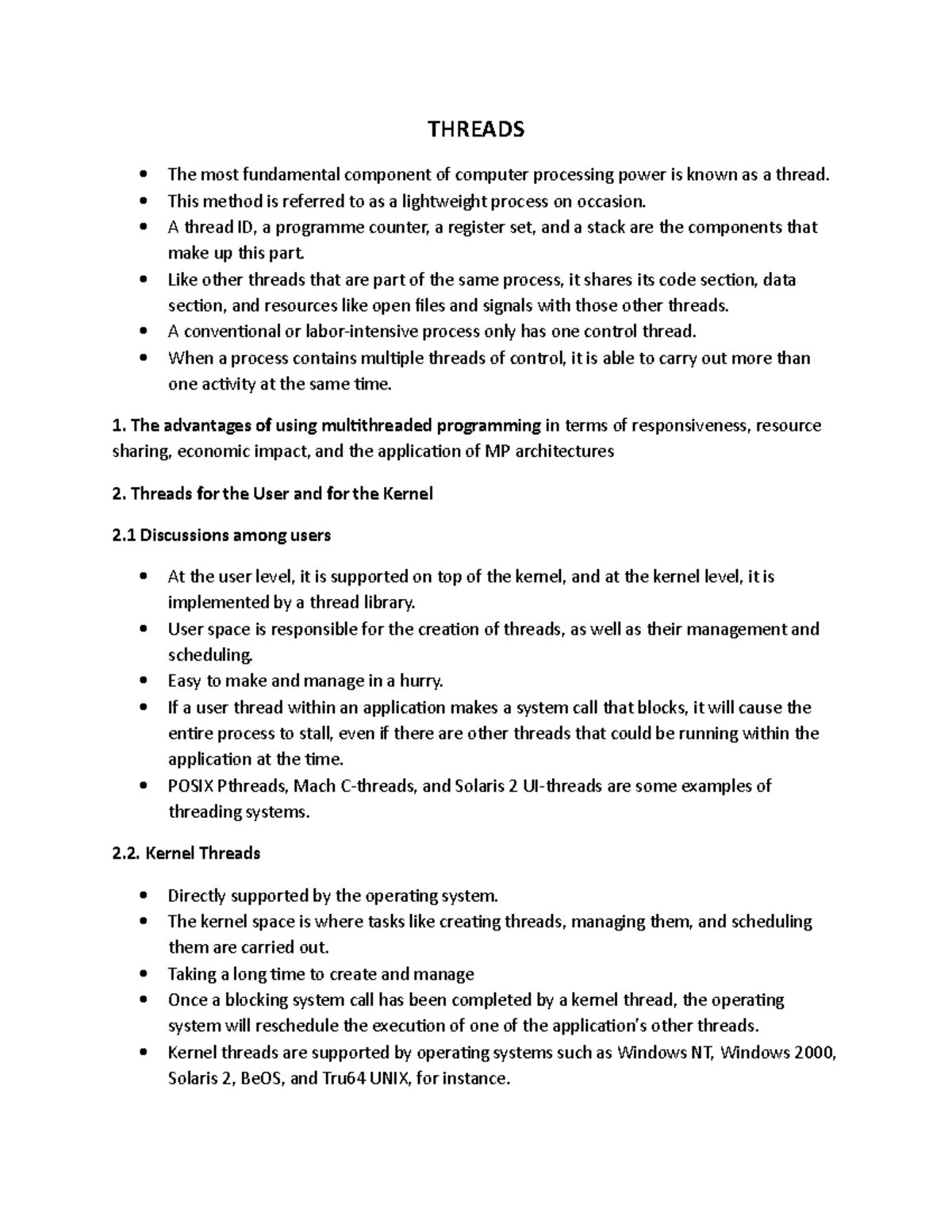 Threads in Operating system - THREADS The most fundamental component of ...