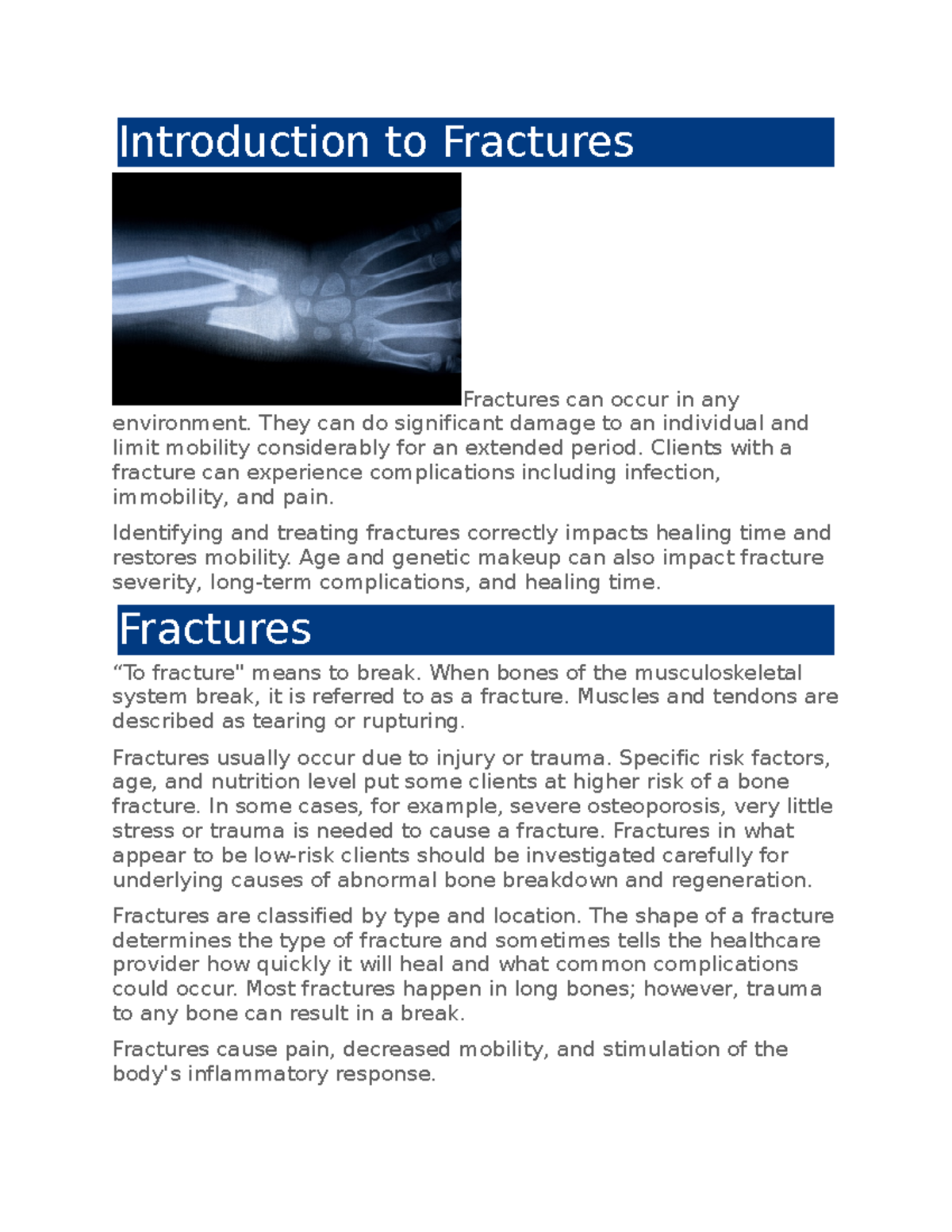 NR 283 - Edapt Unit 8 Fractures - Introduction to Fractures Fractures ...