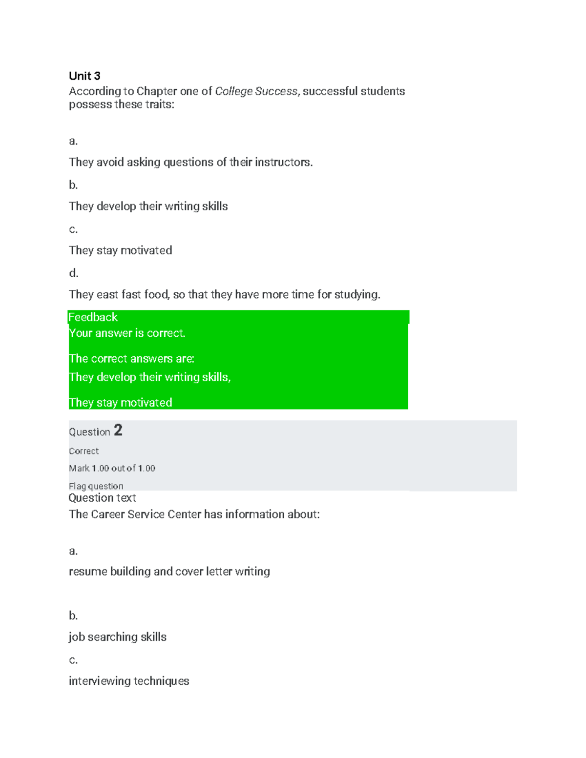 UNIV Quizes - Quizzes for UoPeople students - Unit 3 According to ...