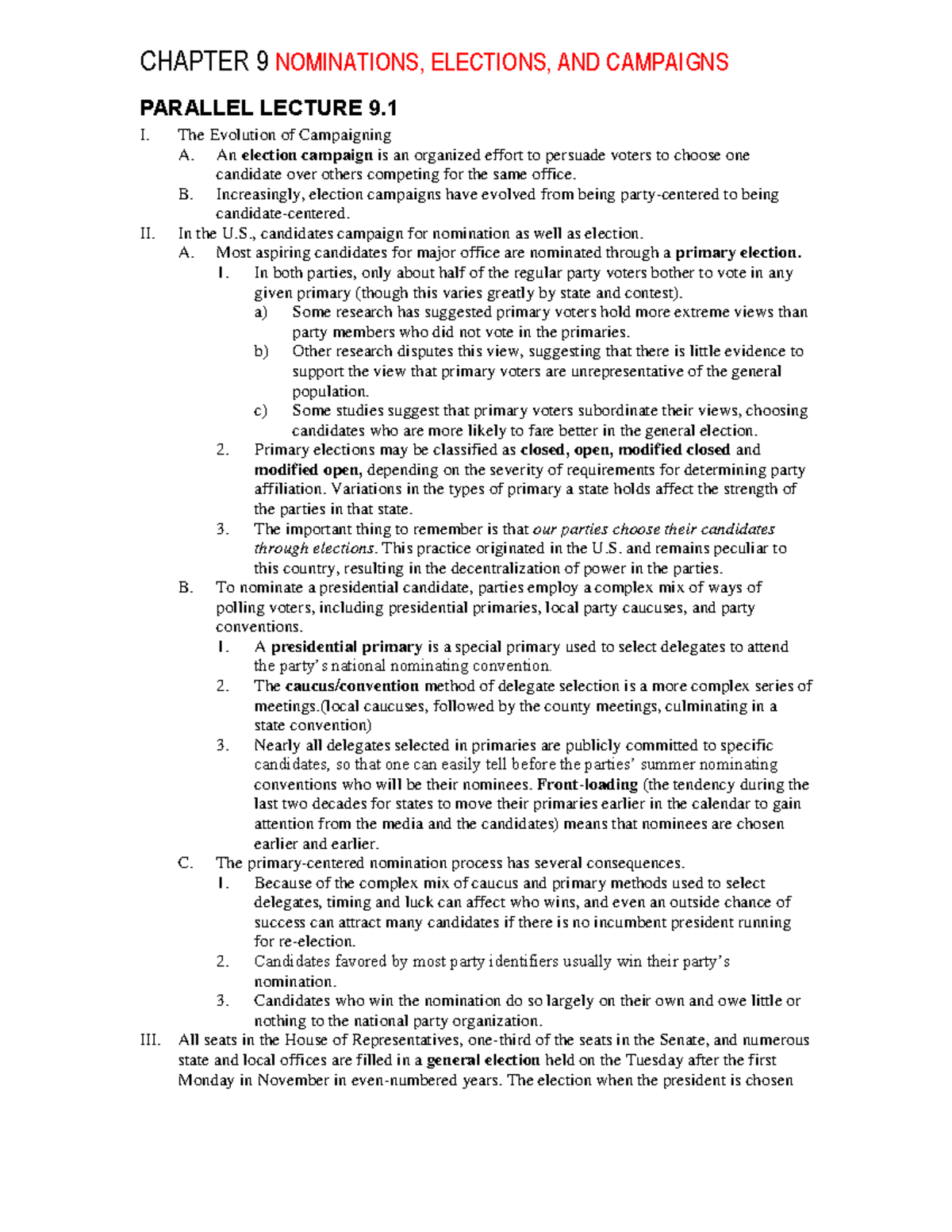 Ch09 Nominations Elections and Campaigns - CHAPTER 9 NOMINATIONS ...