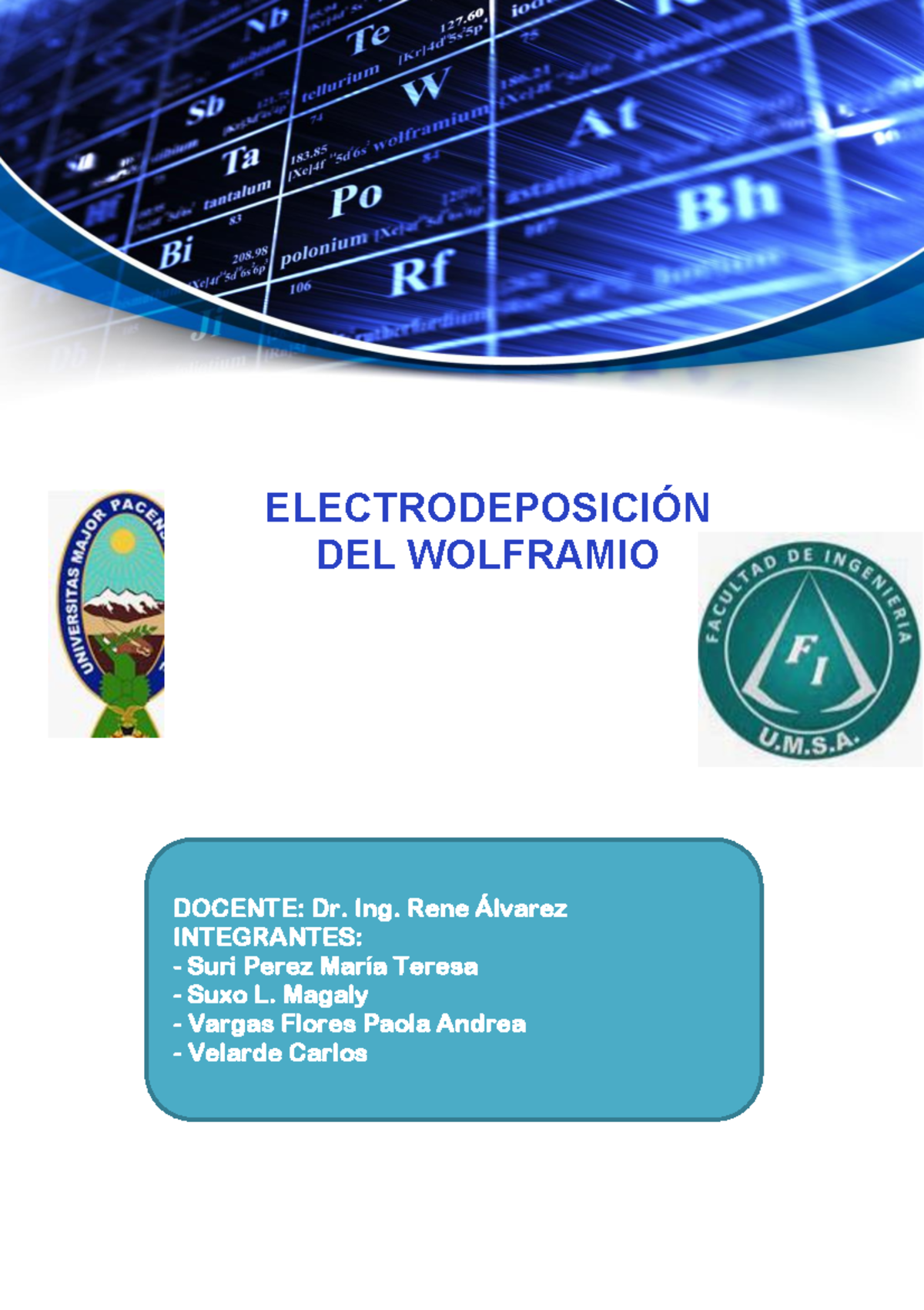 Electroposicion DE Wolframio - ELECTRODEPOSICIÓN DEL WOLFRAMIO DOCENTE ...