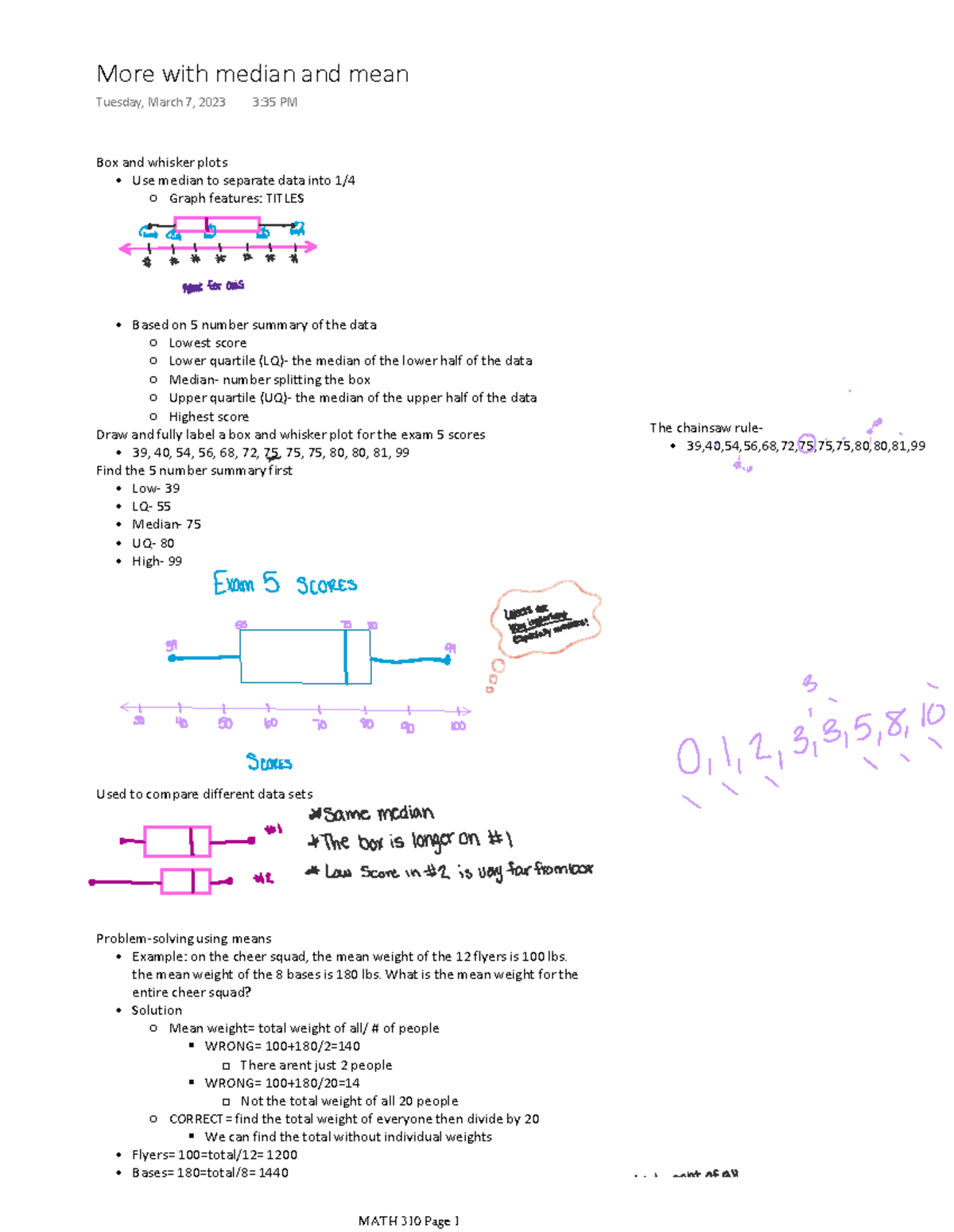 More with median and mean - Box and whisker plots Use median to ...