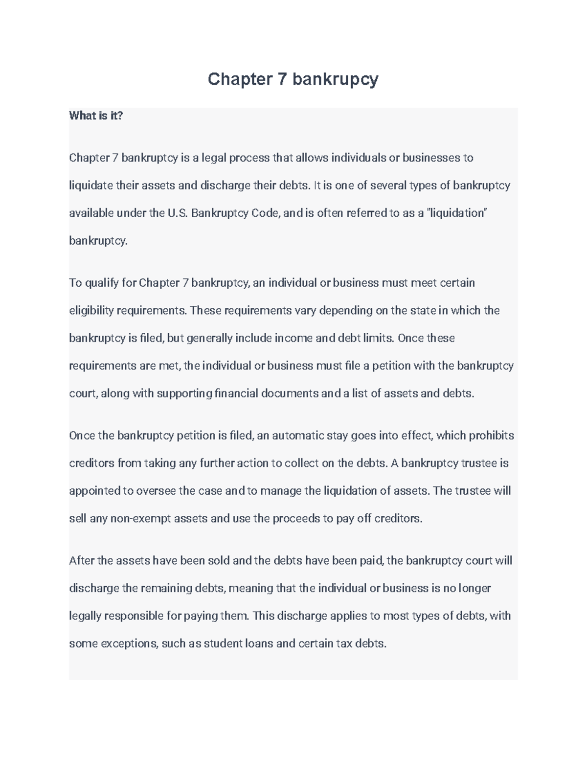 Chapter 15 part 3 - Chapter 7 bankrupcy What is it? Chapter 7 ...