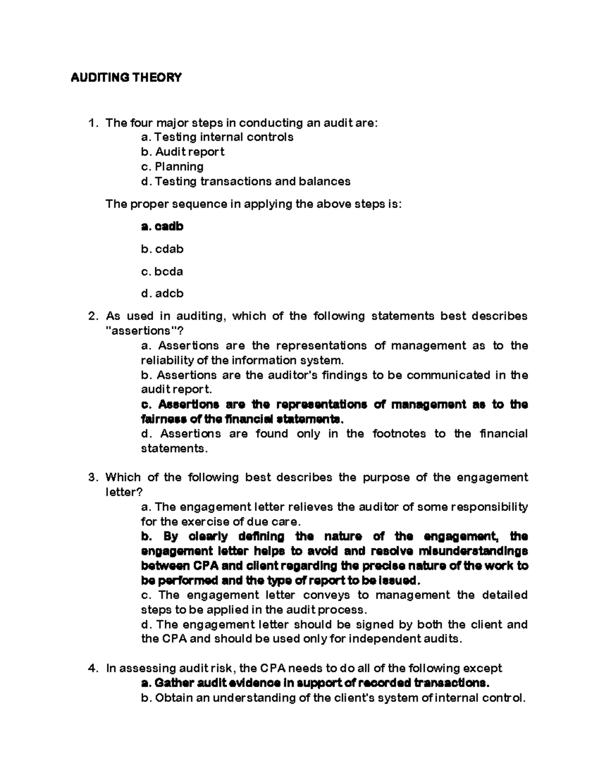 Four major steps in conducting an audit - Testing internal controls b ...