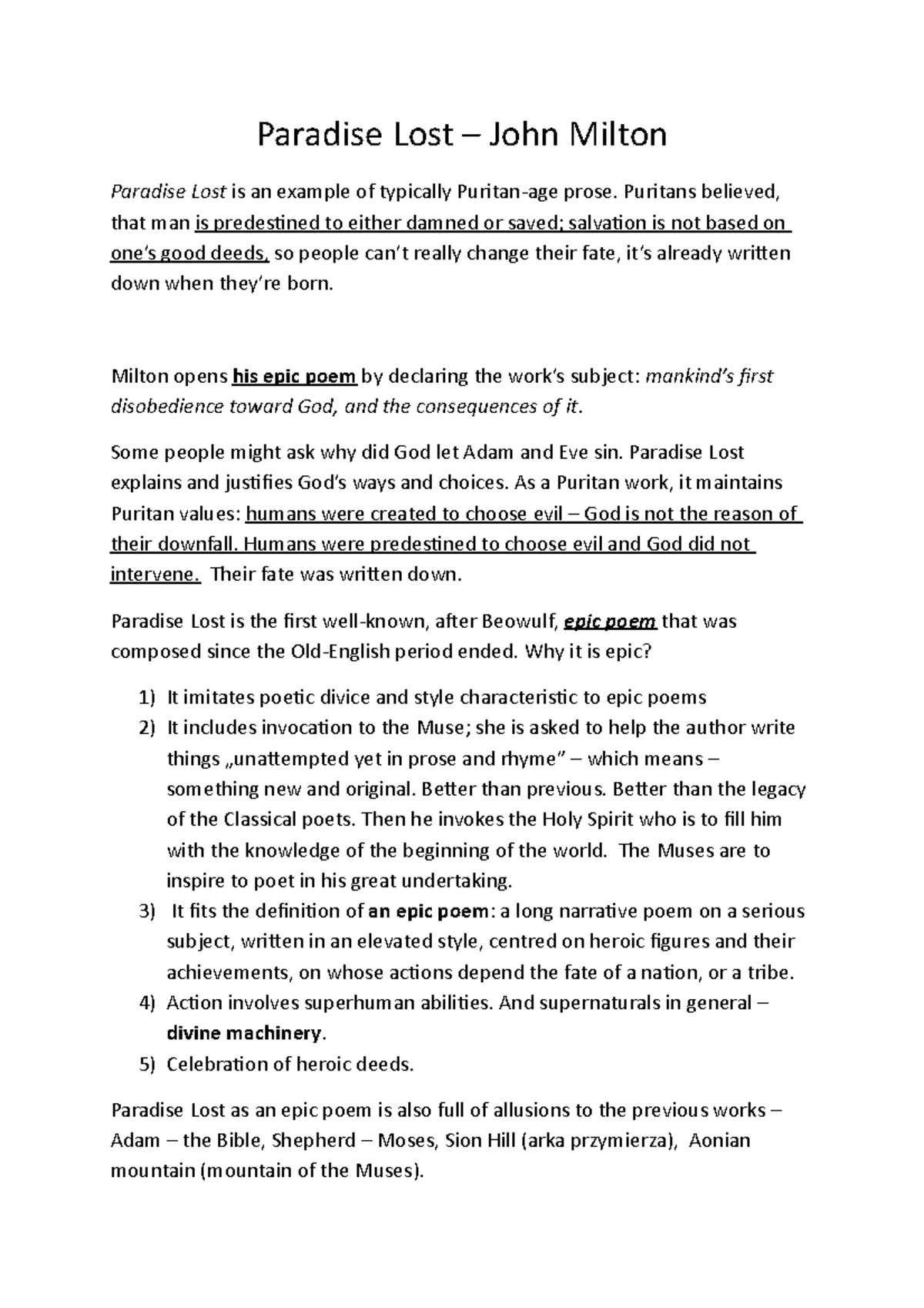 British Literature Part 2 - Paradise Lost – John Milton Paradise Lost ...