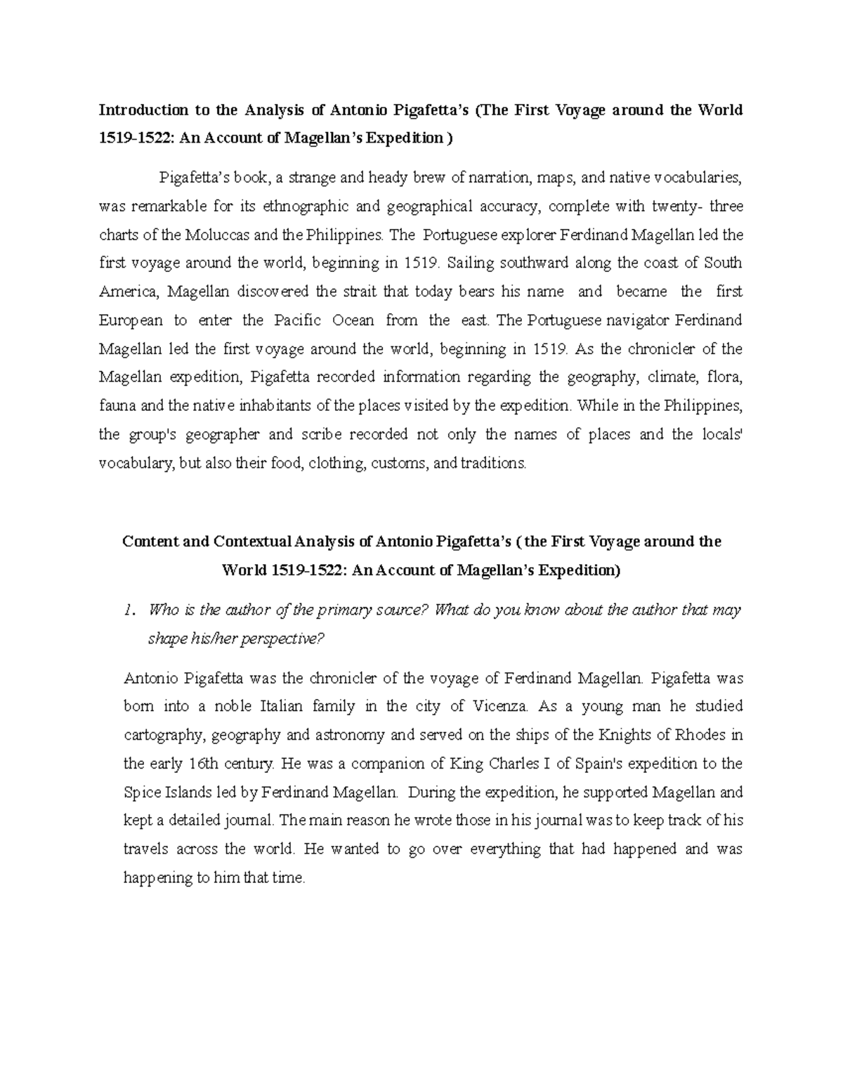 Introduction to the Analysis of Antonio Pigafetta - The Portuguese ...