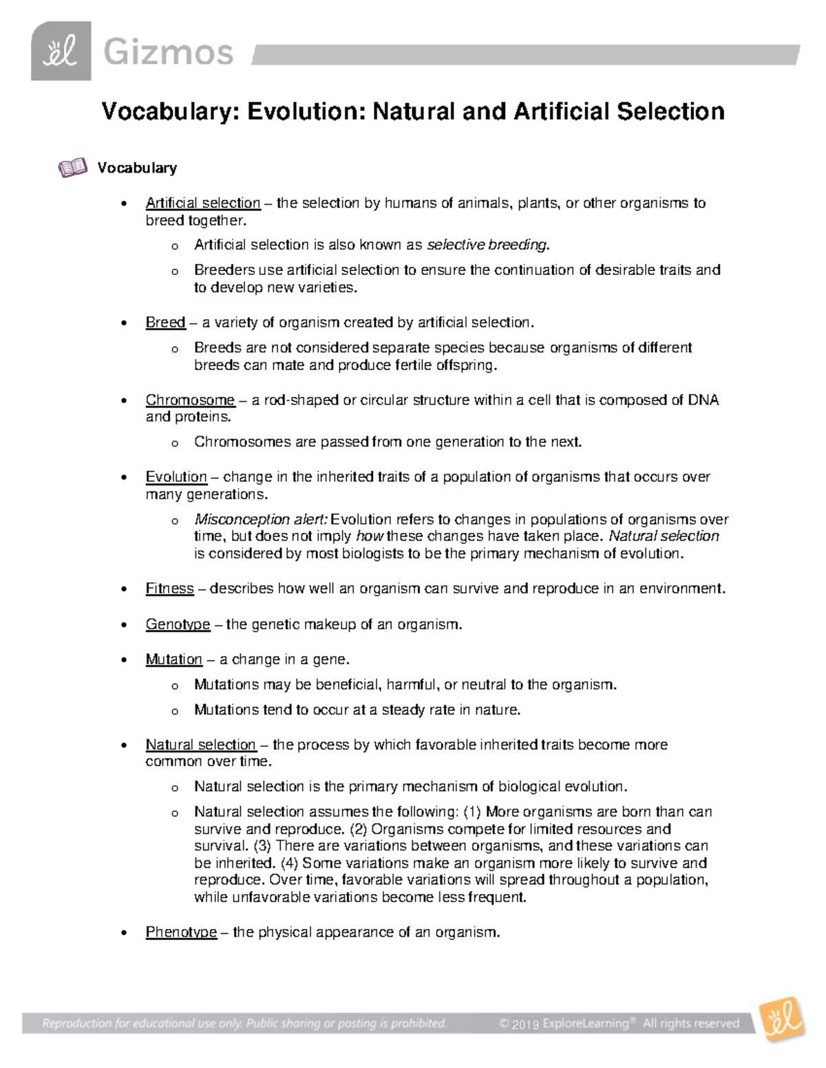 Evolution Natural Artificial Vocab - 2019 Vocabulary: Evolution ...