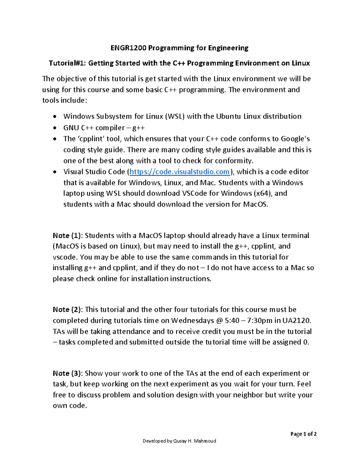 Tutorial 1-3 - Practice materials - ENGR1200U - Ontario Tech University - Studocu