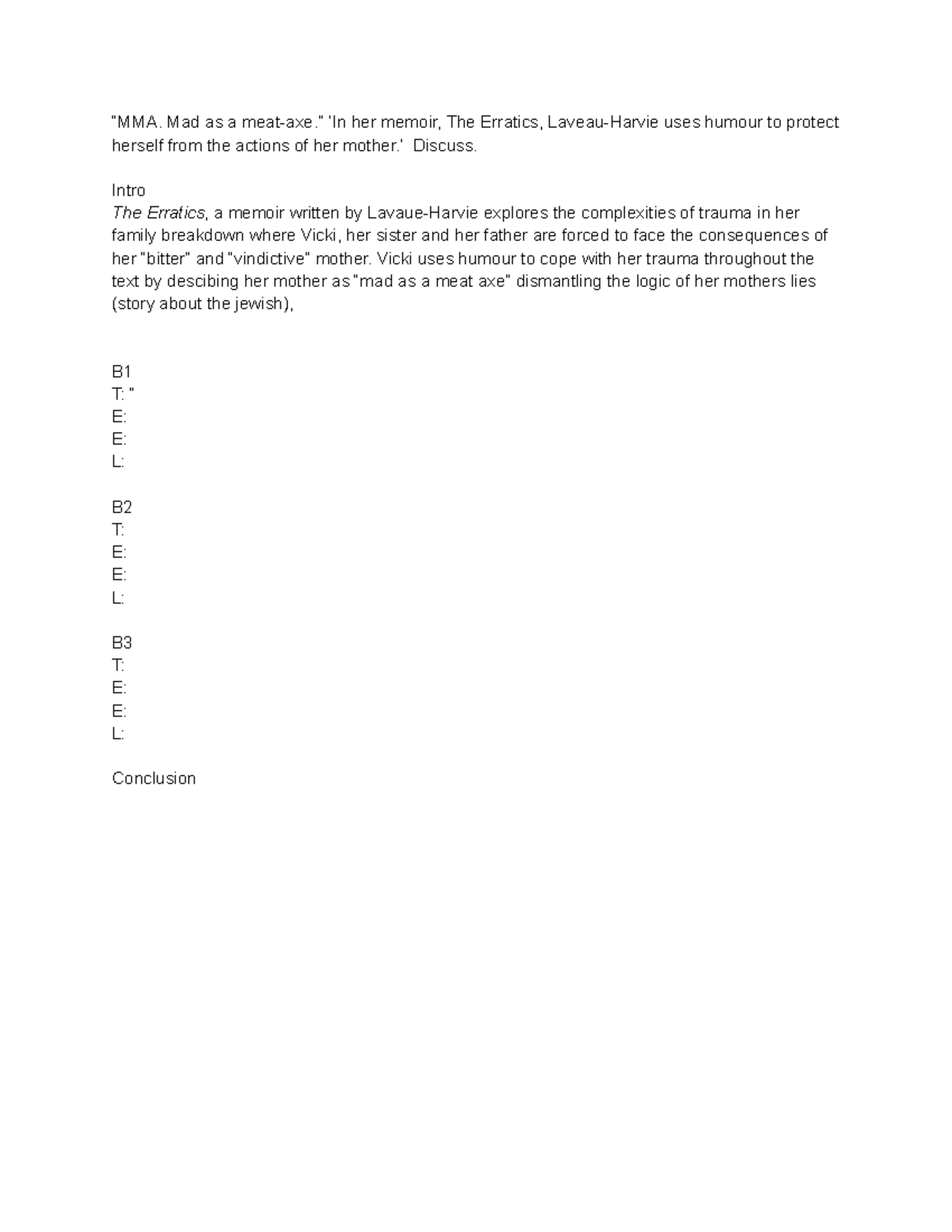 The Erratics Practice Essay - “MMA. Mad as a meat-axe.” ‘In her memoir ...