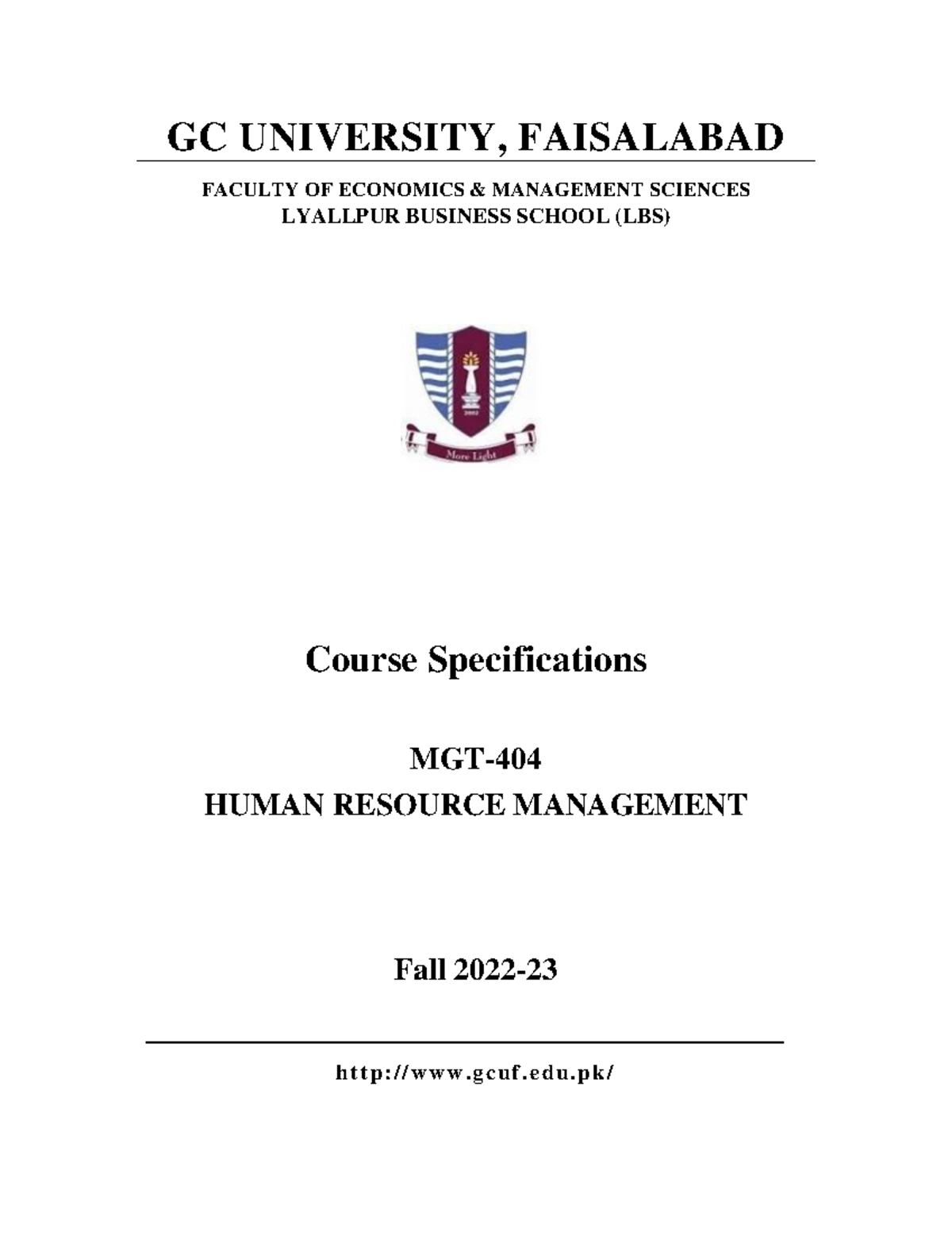 Course outline of HRM by M. Usman Zafaar - GC UNIVERSITY, FAISALABAD ...