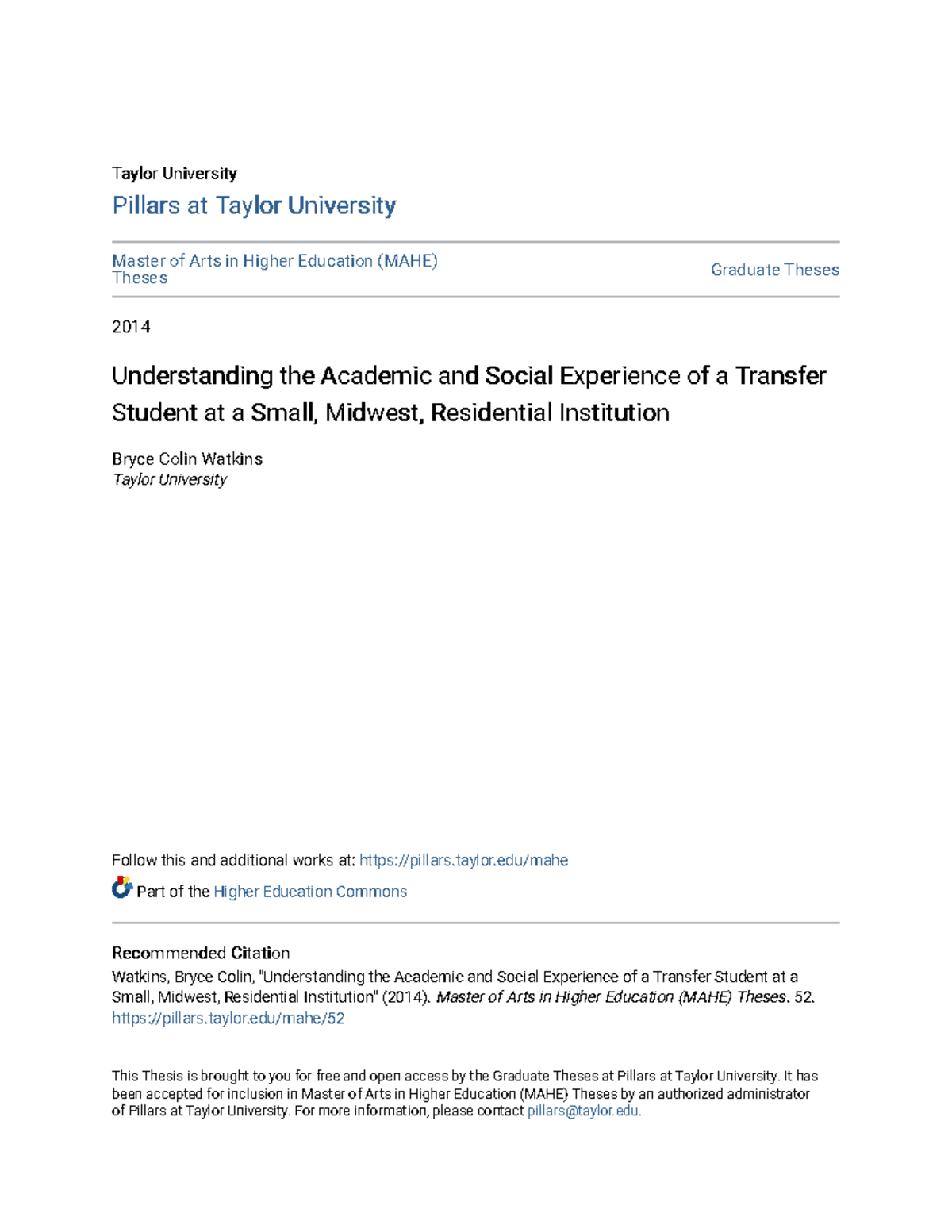 Understanding the Academic and Social Experience of a Transfer St ...