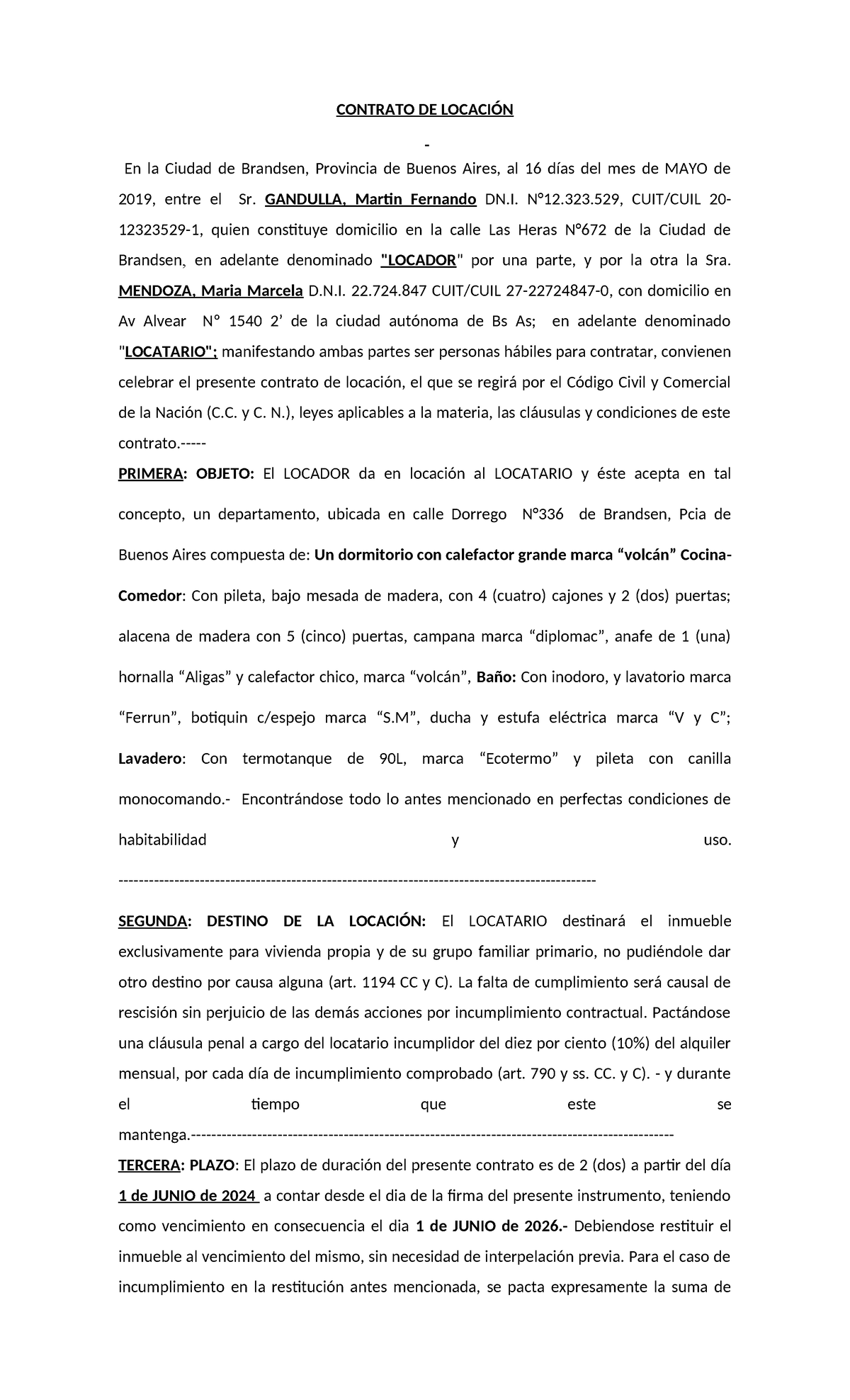 Contrato DE Locación Gandulla CON Raviru - CONTRATO DE LOCACIÓN En la ...