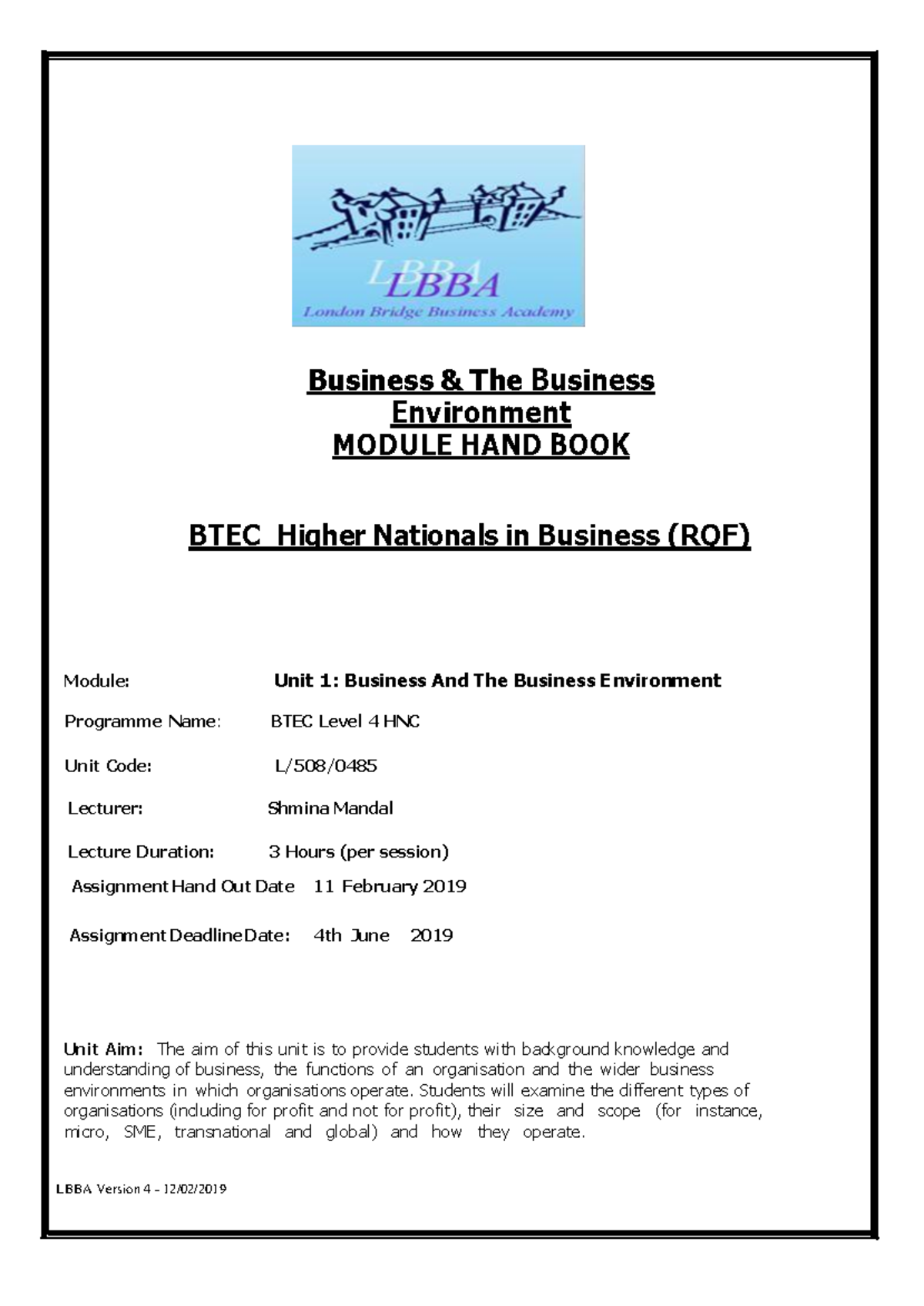 Business & The Business Module Handbook - Business & The Business Environment MODULE HAND BOOK ...
